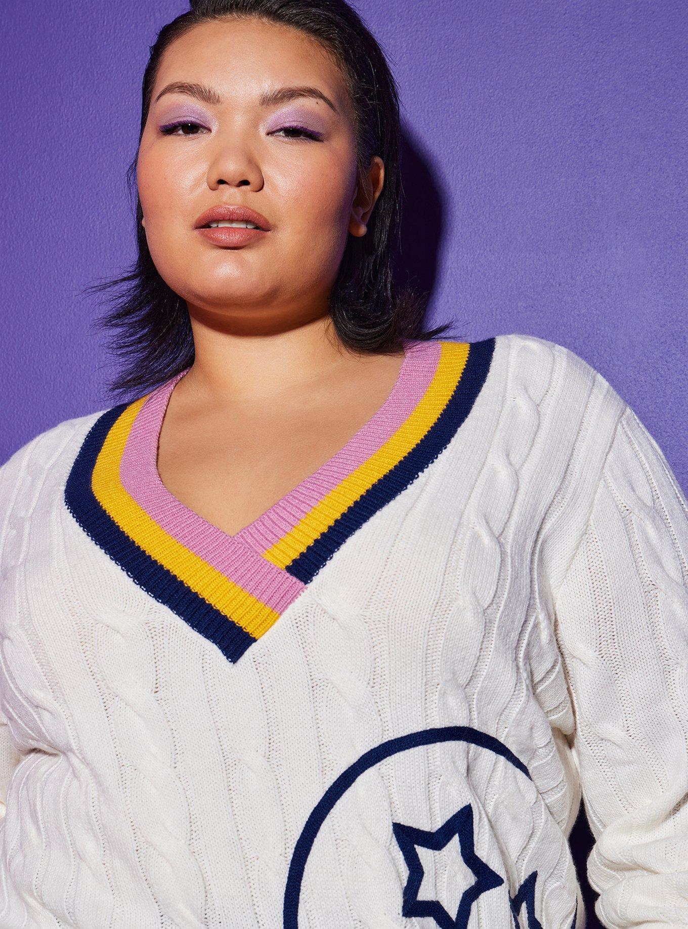 Plus Size - Cable V-Neck Colorblock Sweater - Torrid