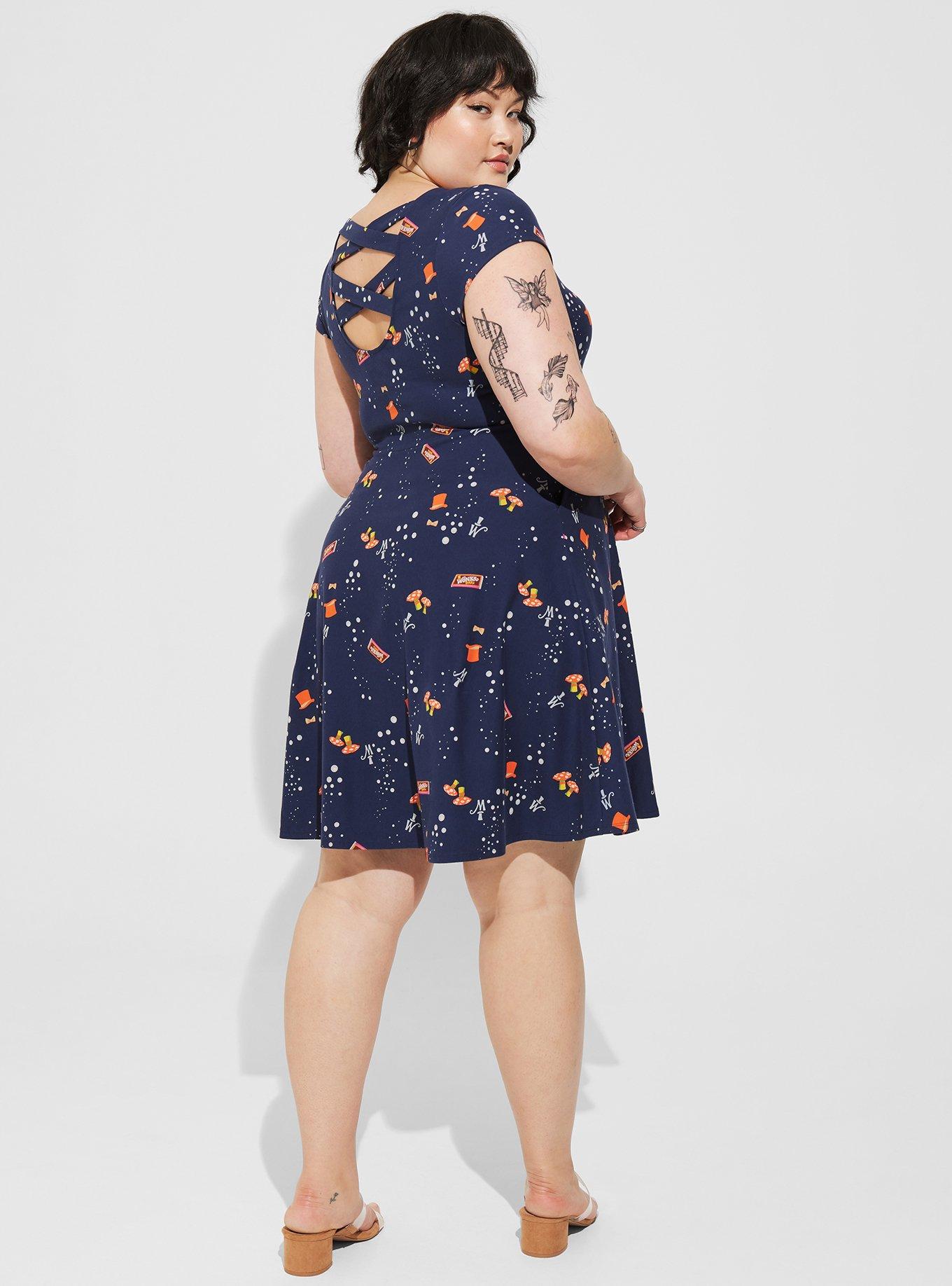Plus Size - Warner Bros Willy Wonka A-Line Mini Foxy Lattice Back Dress ...