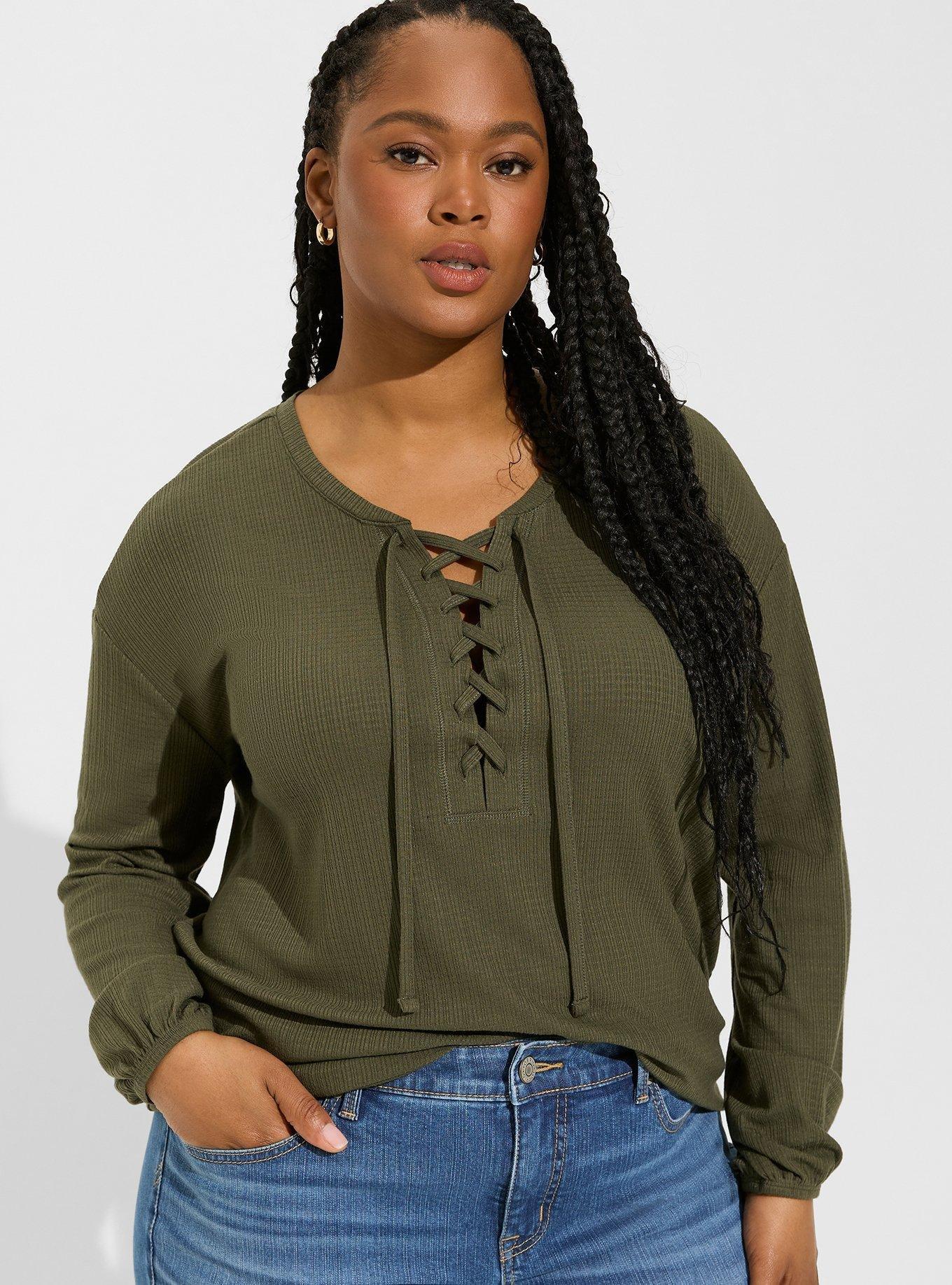 Plus Size - Texture Jersey Lace-Up Drop Shoulder Top - Torrid