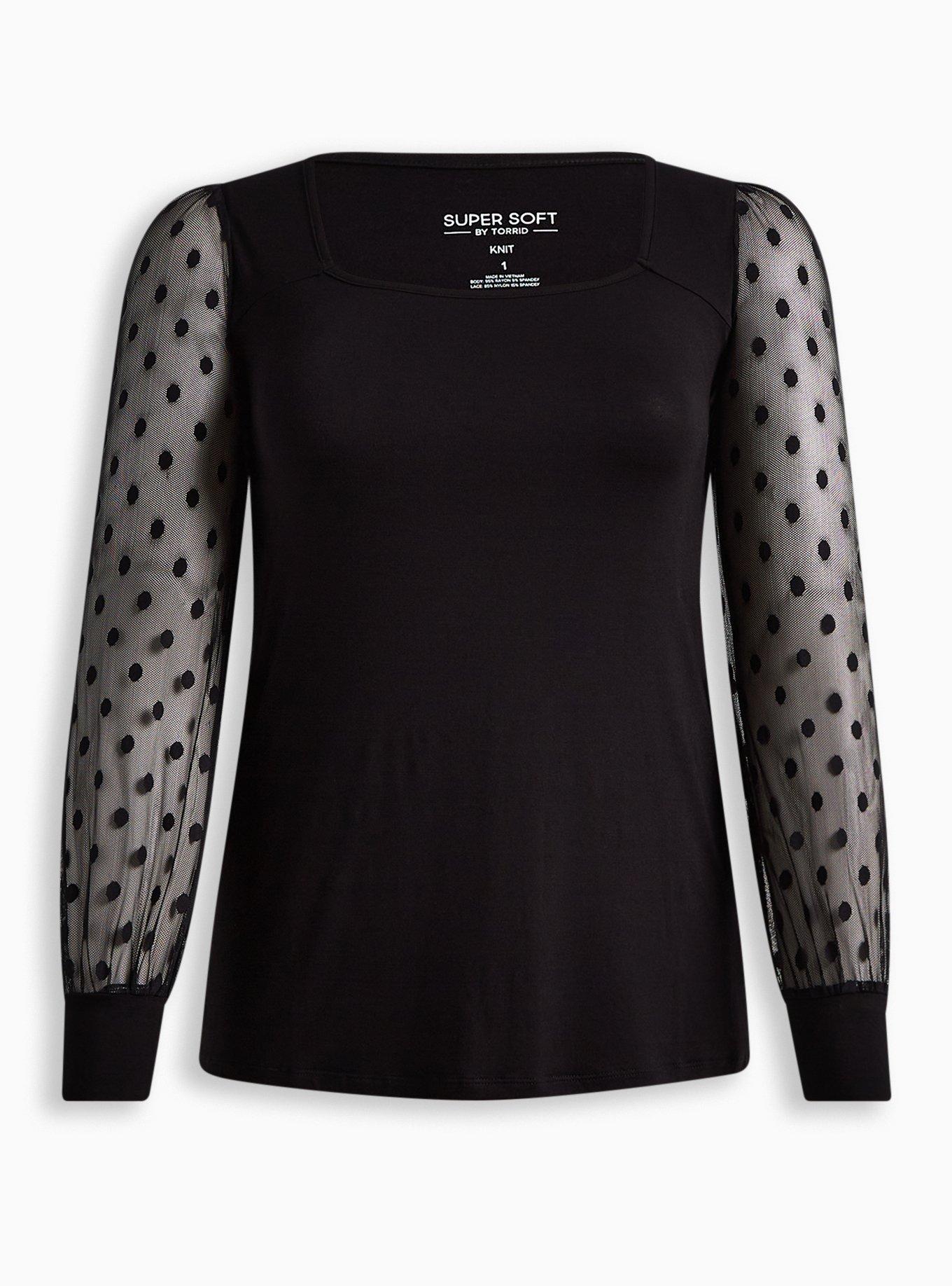 Plus Size - Super Soft Dot Mesh Sleeve Top - Torrid