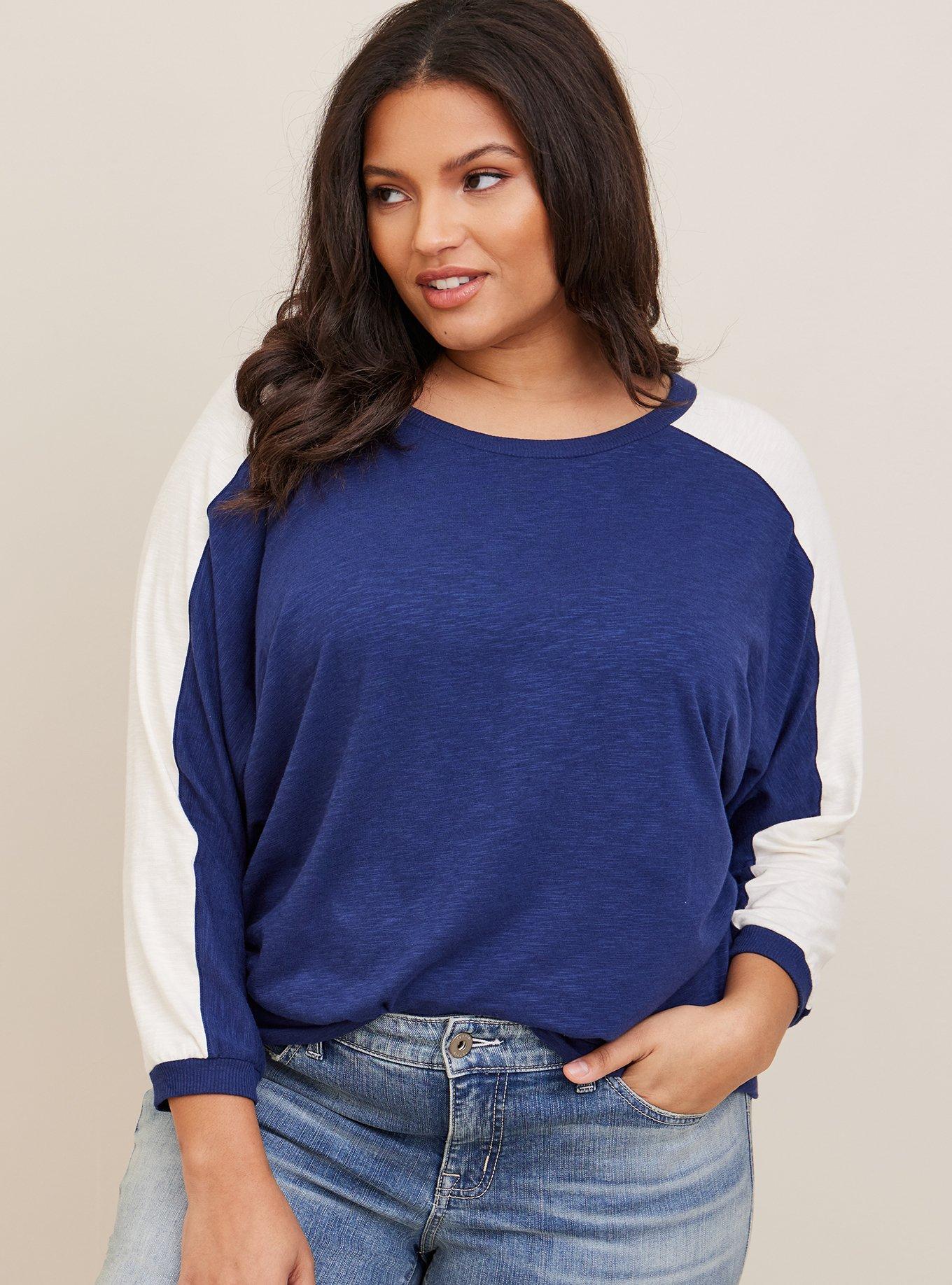 Plus Size - Super Soft Slub Striped Sleeve Dolman Top - Torrid