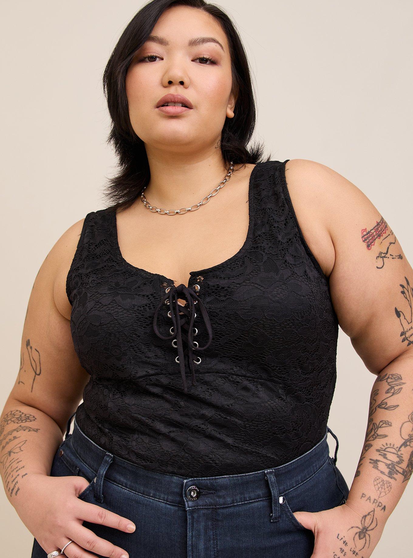 Plus Size - Lace Corset Seamed Lace-Up Bodysuit - Torrid