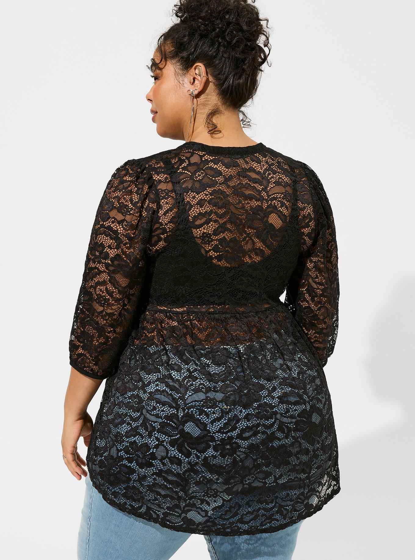 Plus Size - Babydoll Sheer Lace Button Down Tunic Top - Torrid