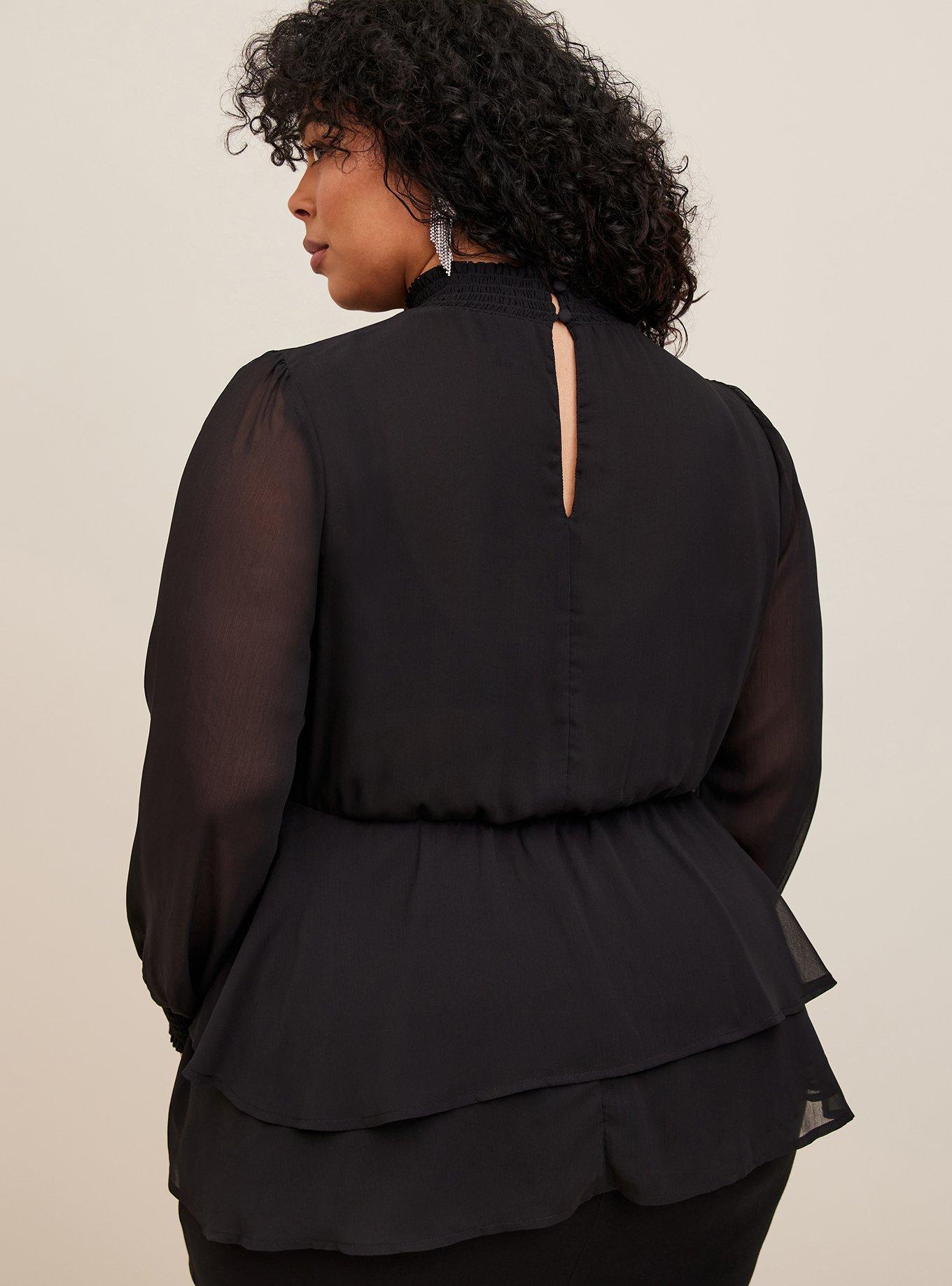 Plus Size - Crinkle Chiffon Smock Neck Ruffle Tiered Top - Torrid