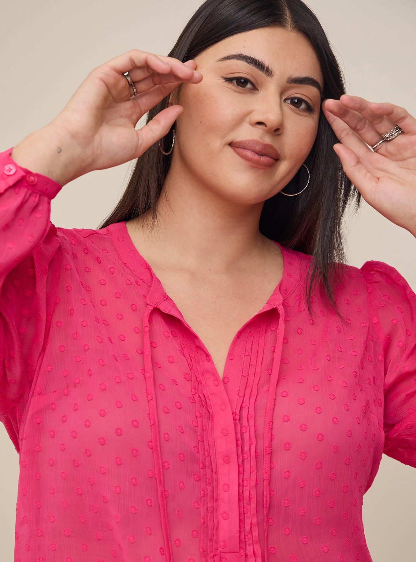 Plus Size - Chiffon Clip Dot Button-Front Blouse - Torrid