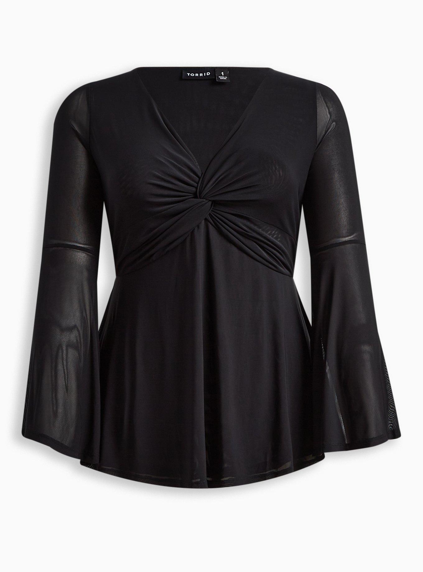 Plus Size - Stretch Mesh V-Neck Twist Front Bell Sleeve Top - Torrid