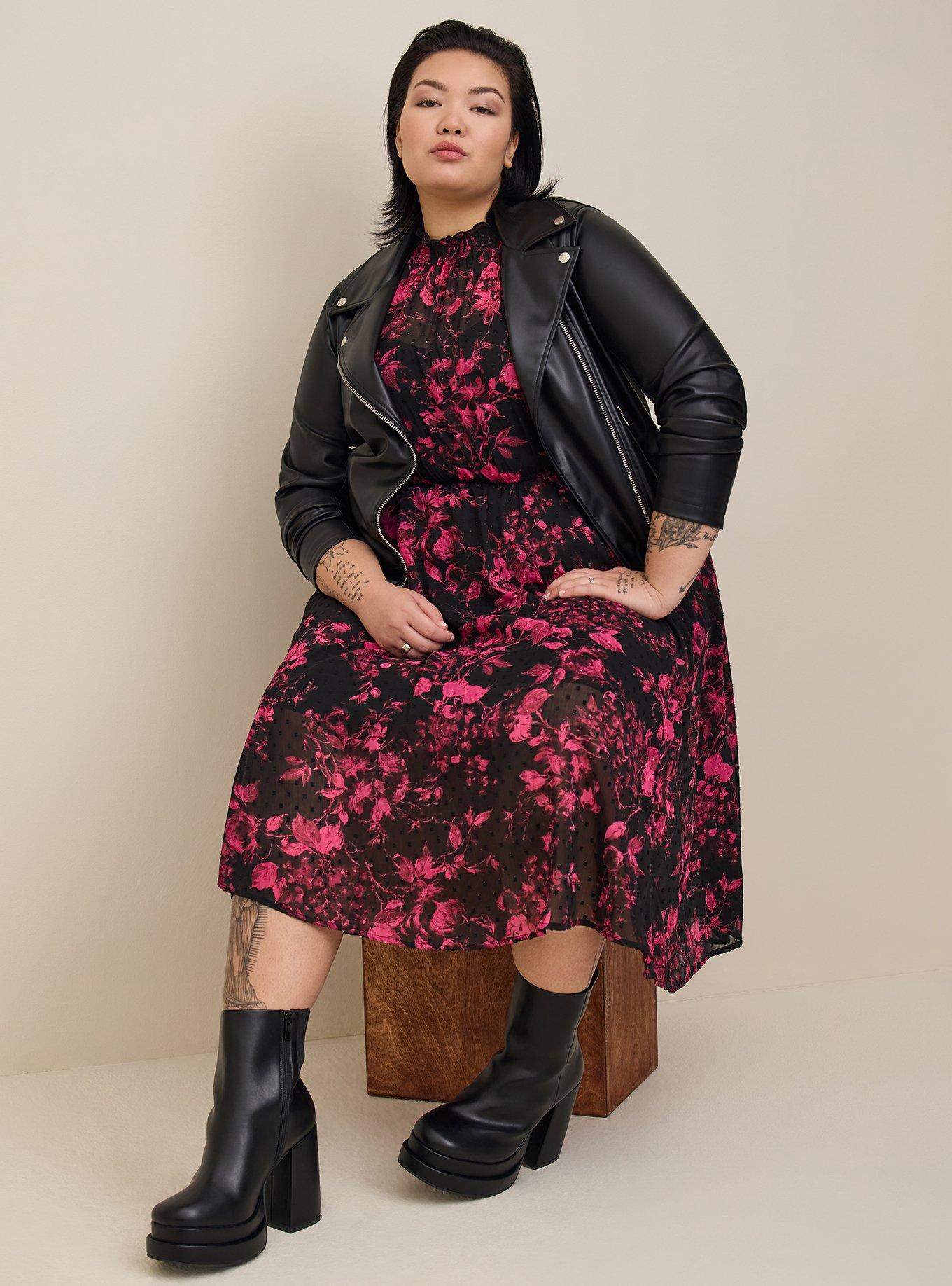 Plus Size - Midi Clip Dot Mock Neck Dress - Torrid