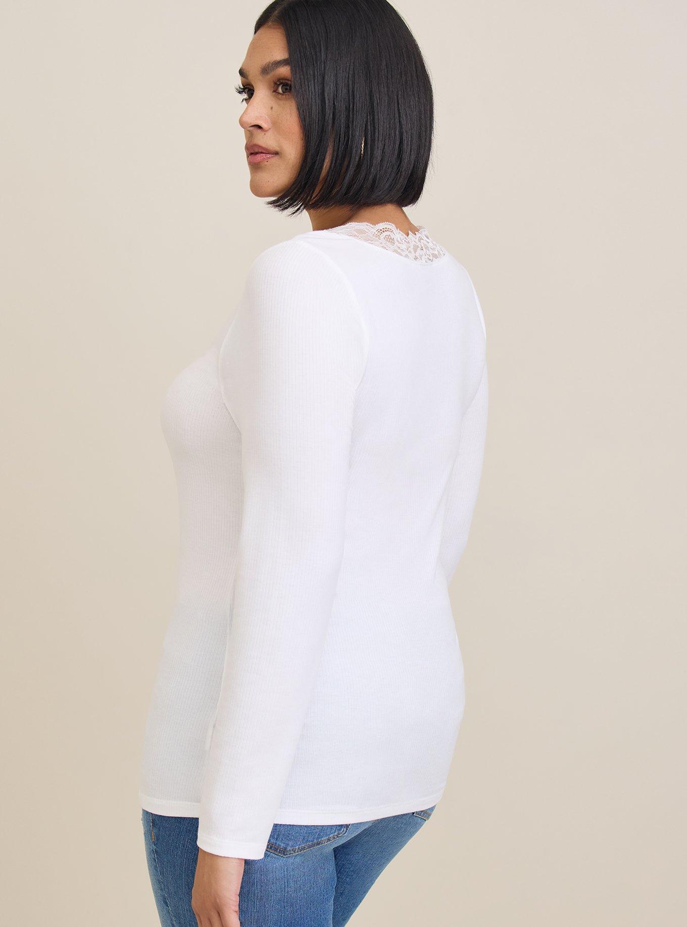 Plus Size - Super Soft Rib Lace Trim V-Neck Top - Torrid