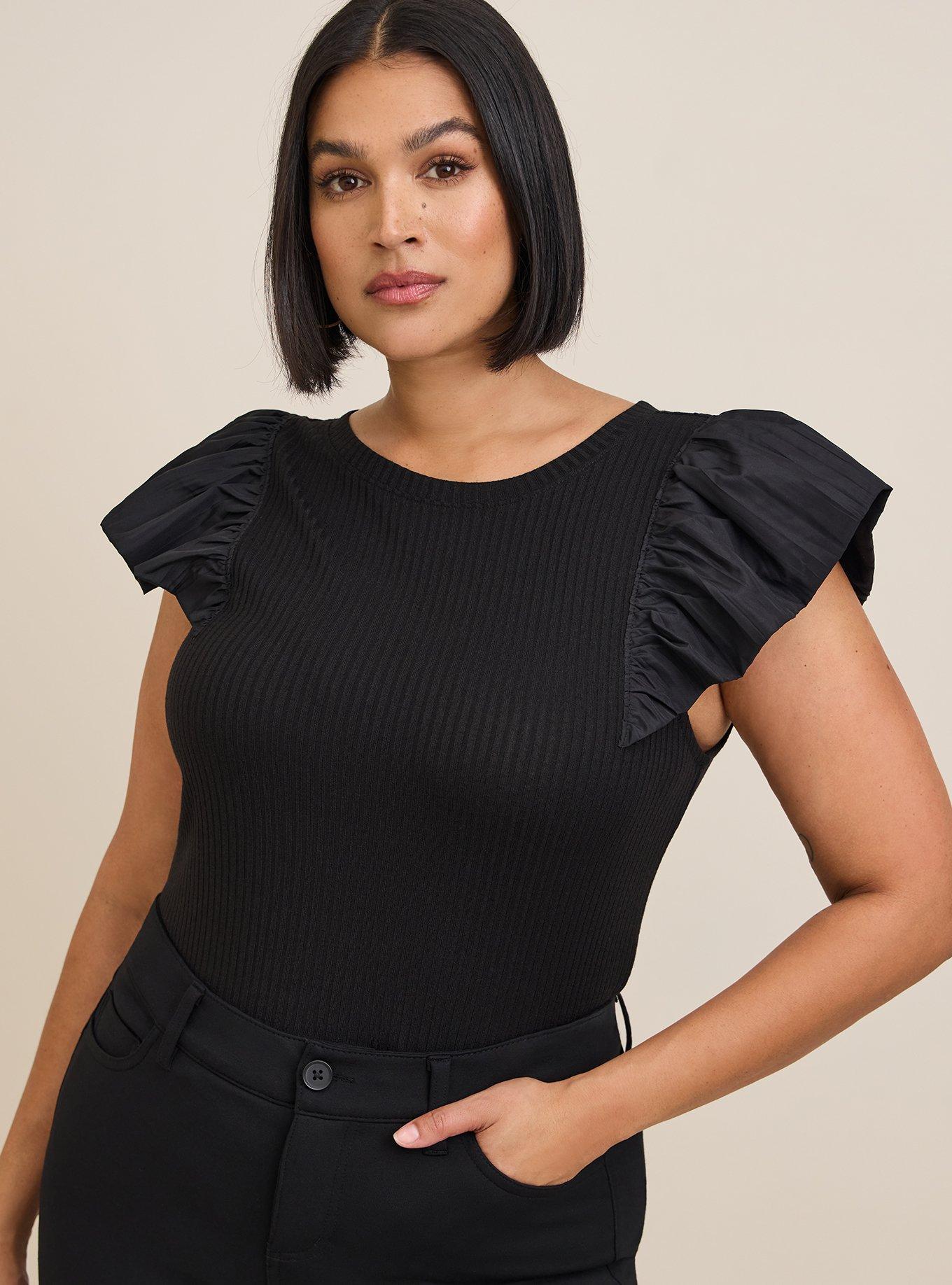 Plus Size - Super Soft Rib Fabric Mix Ruffle Top - Torrid