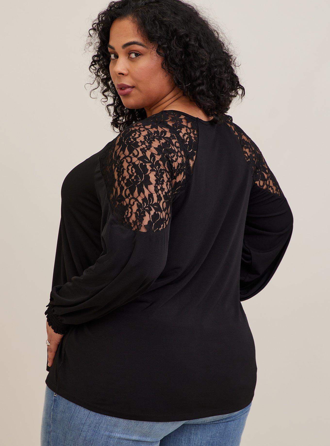 Plus Size - Studio Knit Lace Shoulder Top - Torrid