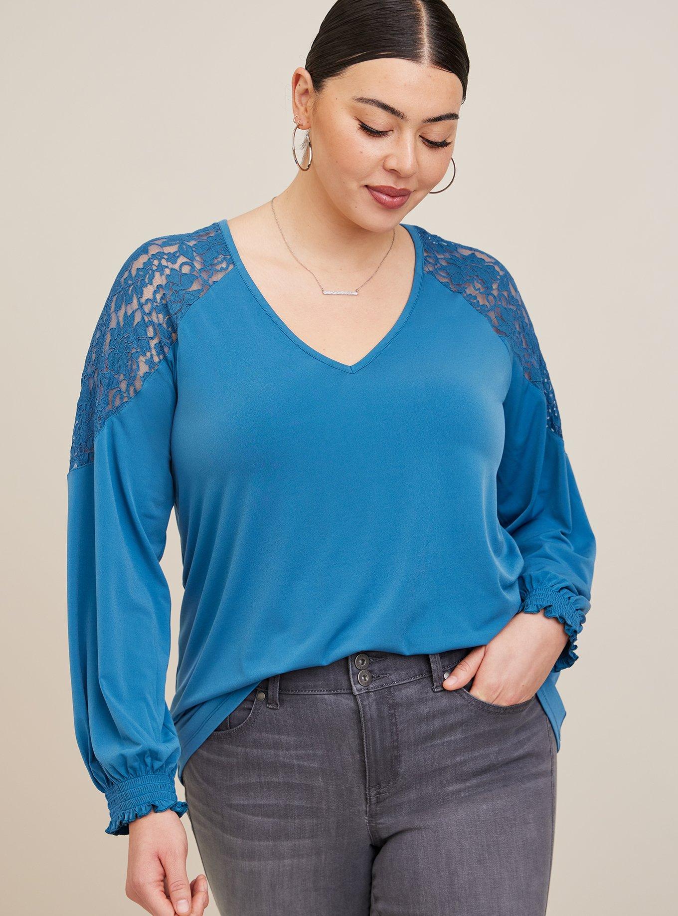 Plus Size - Studio Knit Lace Shoulder Top - Torrid
