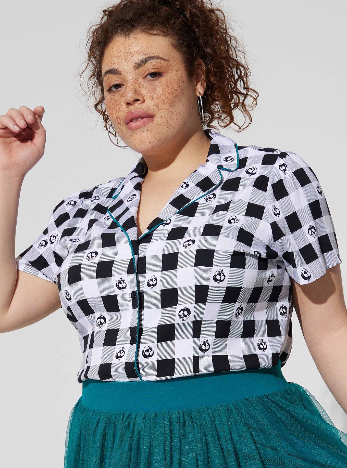 Plus Size - Disney Villains Stretch Poplin Collared Button Up Blouse ...