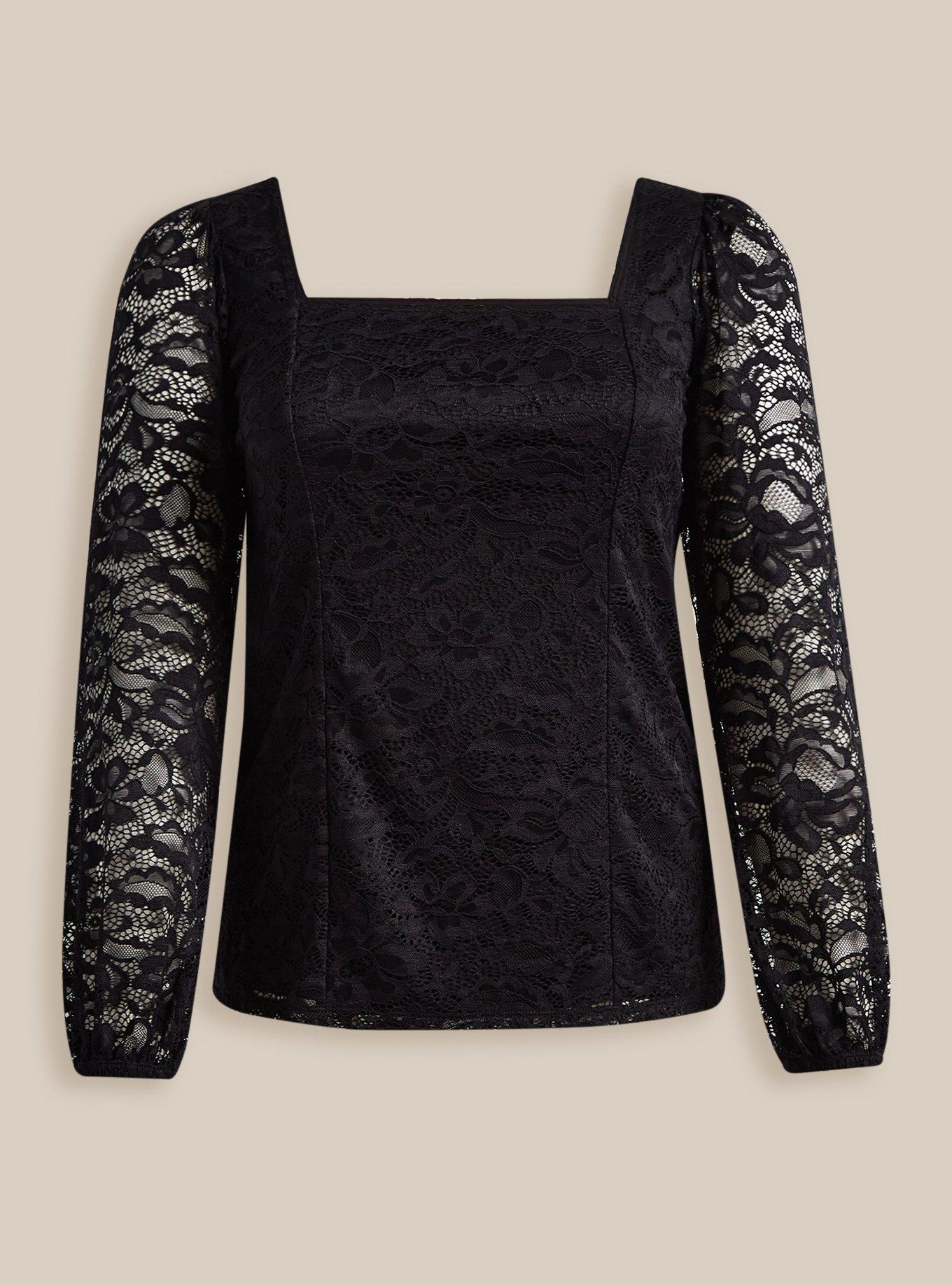 Plus Size - Lace Square Neck Long Sleeve Top - Torrid