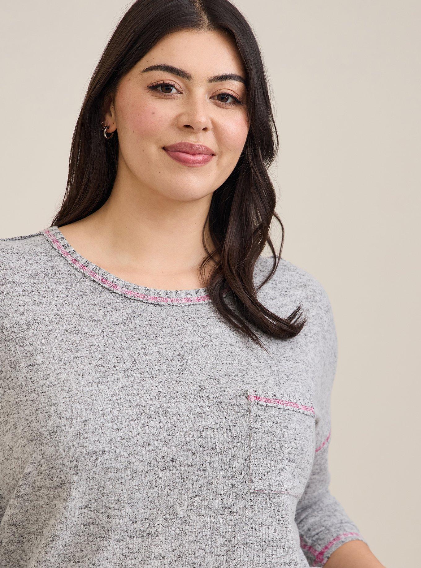 Plus Size - Relaxed Fit Super Soft Plush Crew Neck Pocket Contrast ...