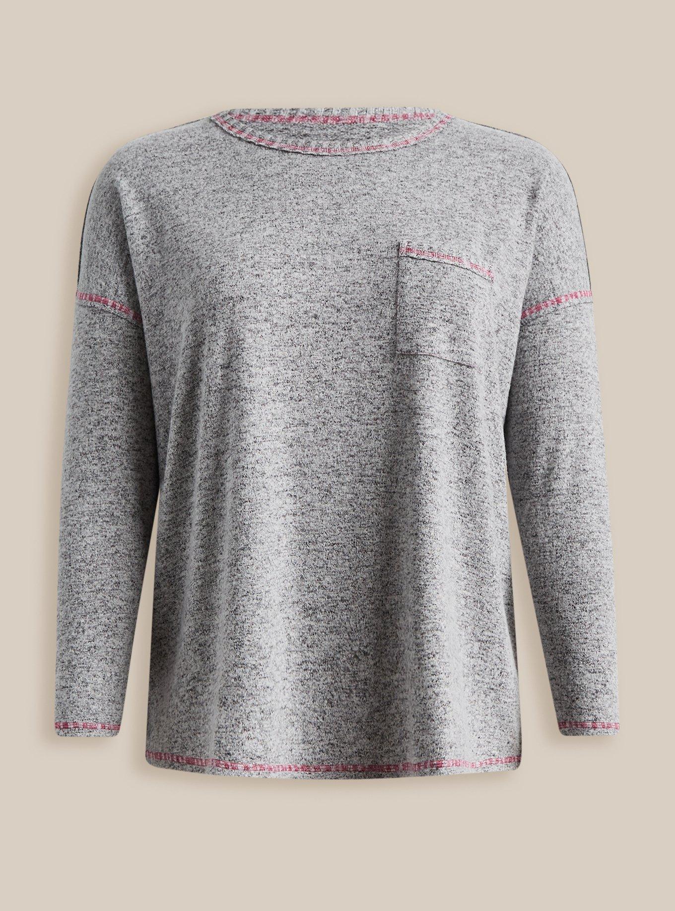 Plus Size - Relaxed Fit Super Soft Plush Crew Neck Pocket Contrast ...