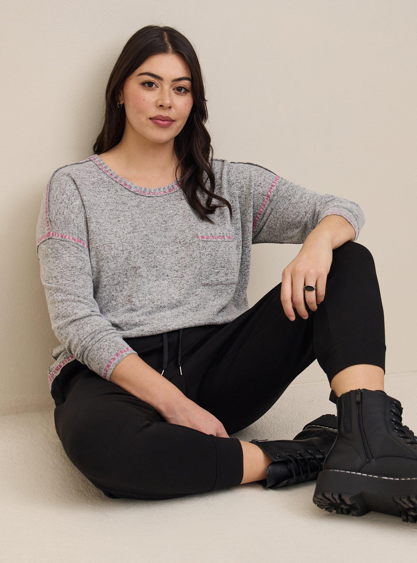 Plus Size - Relaxed Fit Super Soft Plush Crew Neck Pocket Contrast ...