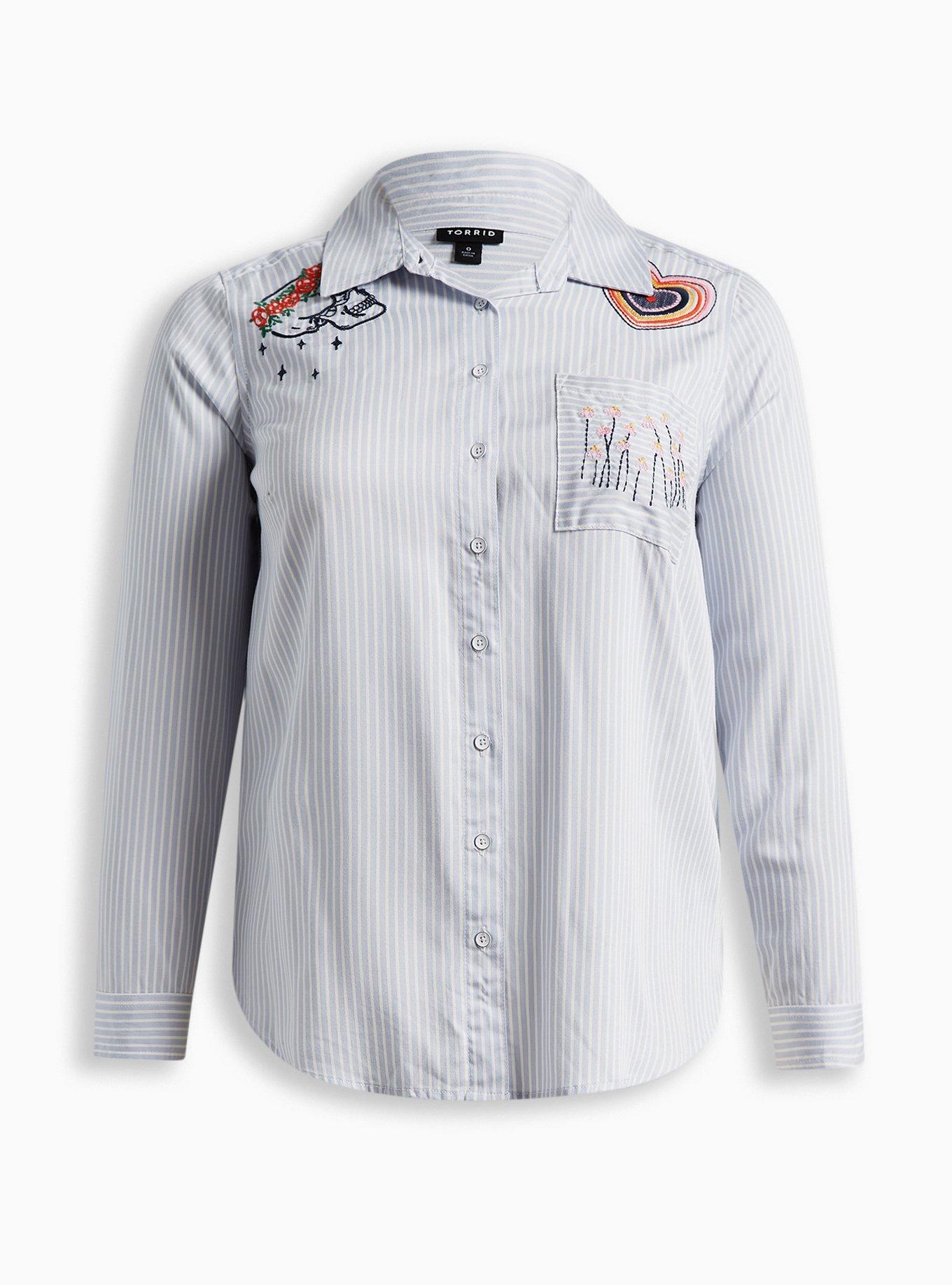 Plus Size - Lizzie Rayon Twill Embroidered Button Up Long Sleeve Shirt ...