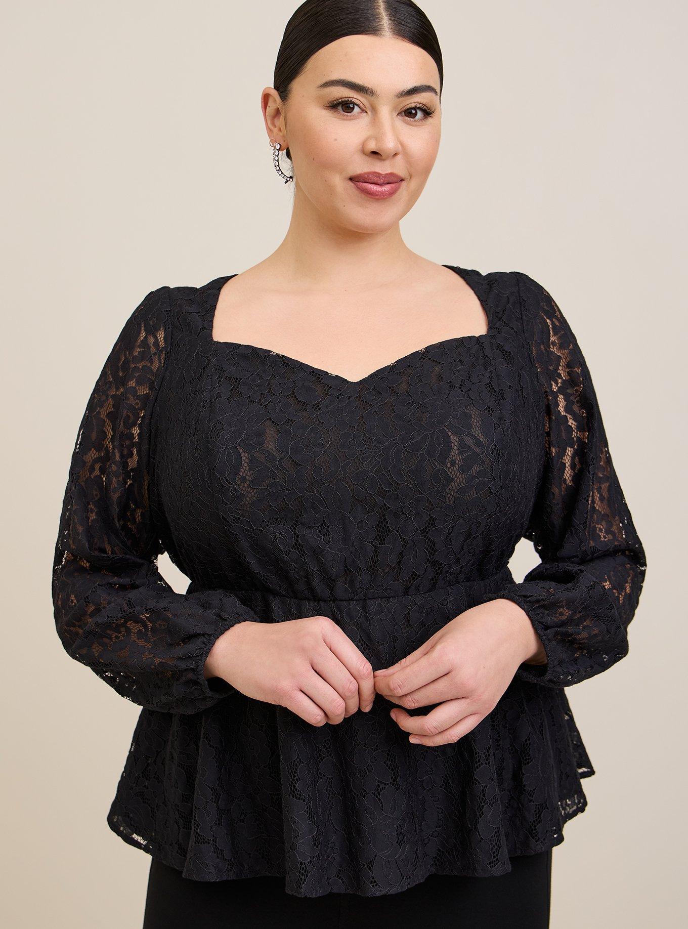 Plus Size - Peplum Lace Puff Sleeve Top - Torrid