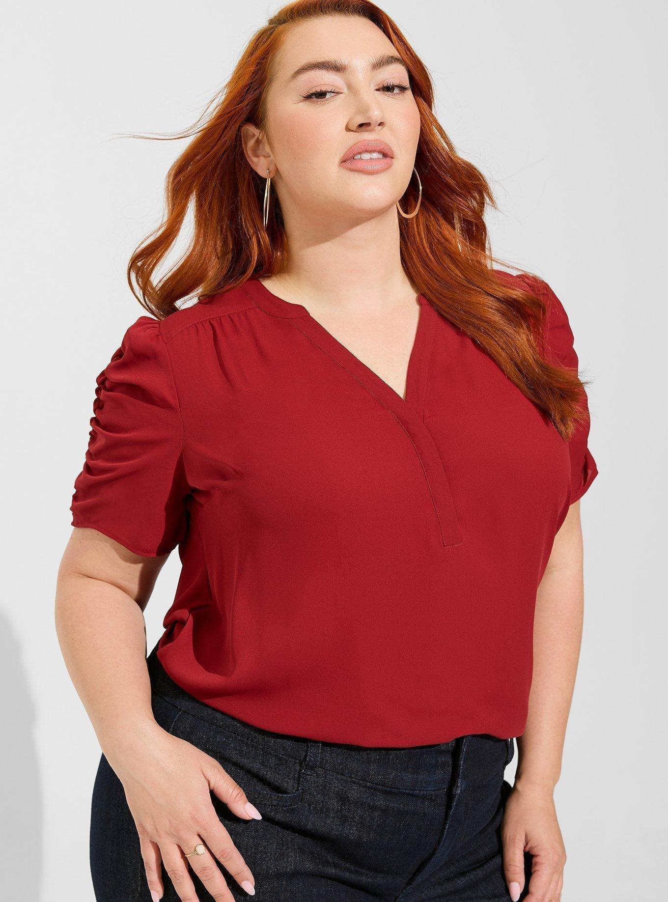 Plus Size - Harper Georgette Ruched Short Sleeve Blouse - Torrid
