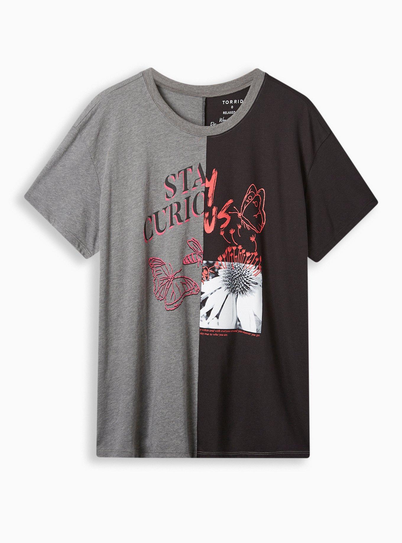 Plus Size - Stay Curious Relaxed Fit Signature Jersey Crew Neck Split ...