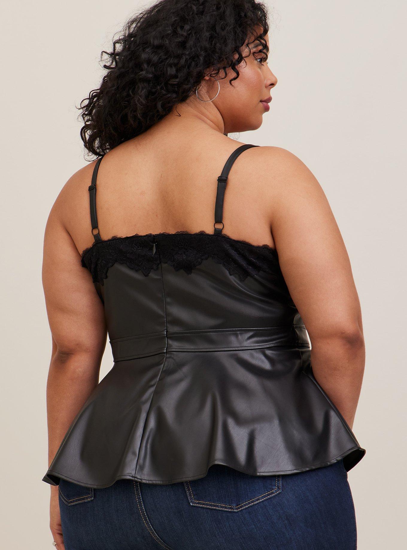 Plus Size - Peplum Faux Leather Lace Trim Cami - Torrid