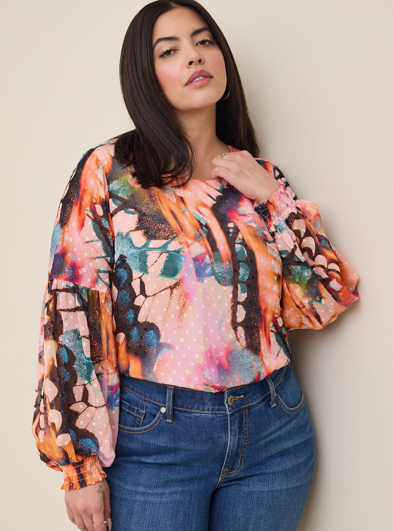 Plus Size - Chiffon Clip Dot Blouson Sleeve Blouse - Torrid