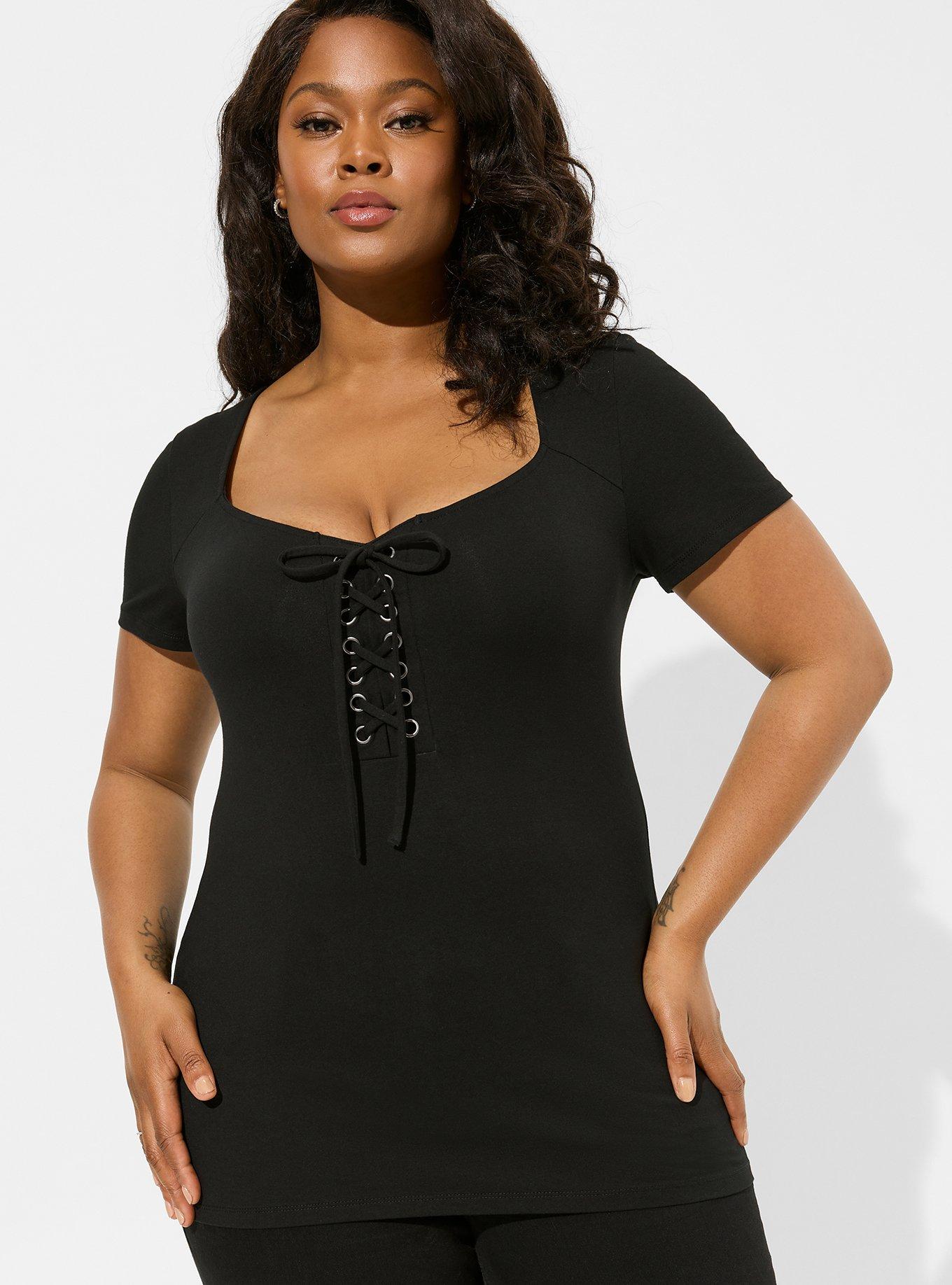 Plus Size - Foxy Lace Up Short Sleeve Top - Torrid