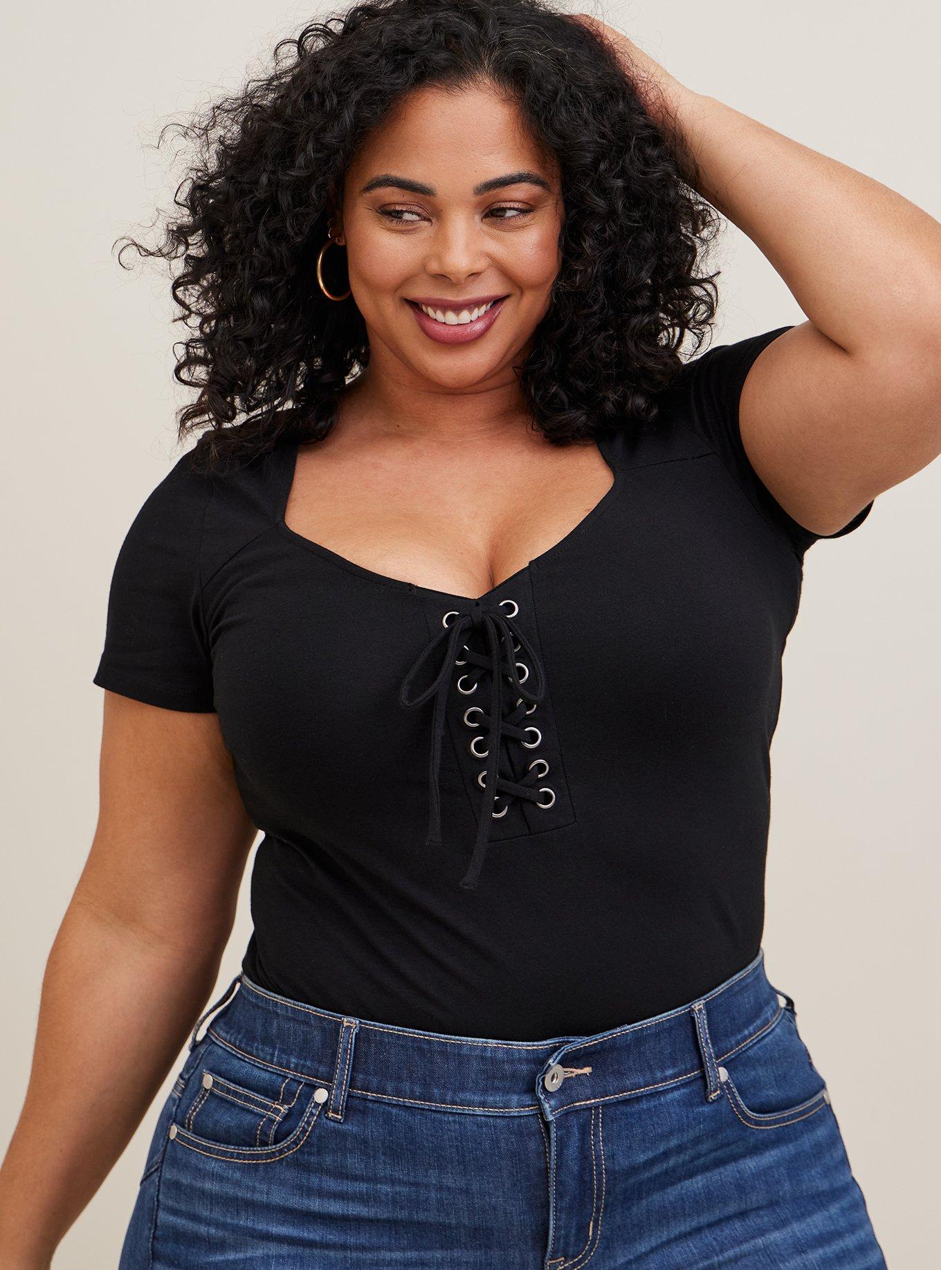 Plus Size - Foxy Lace Up Short Sleeve Top - Torrid