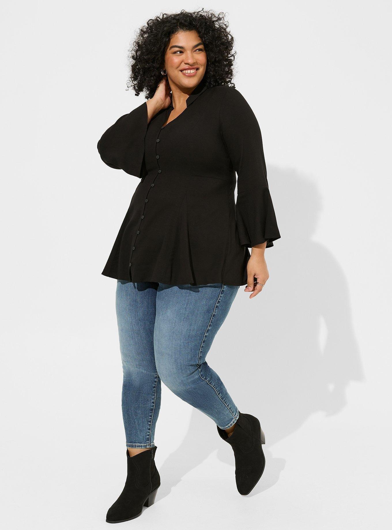 Plus Size - Fit And Flare Rayon Slub Button-Front Top - Torrid