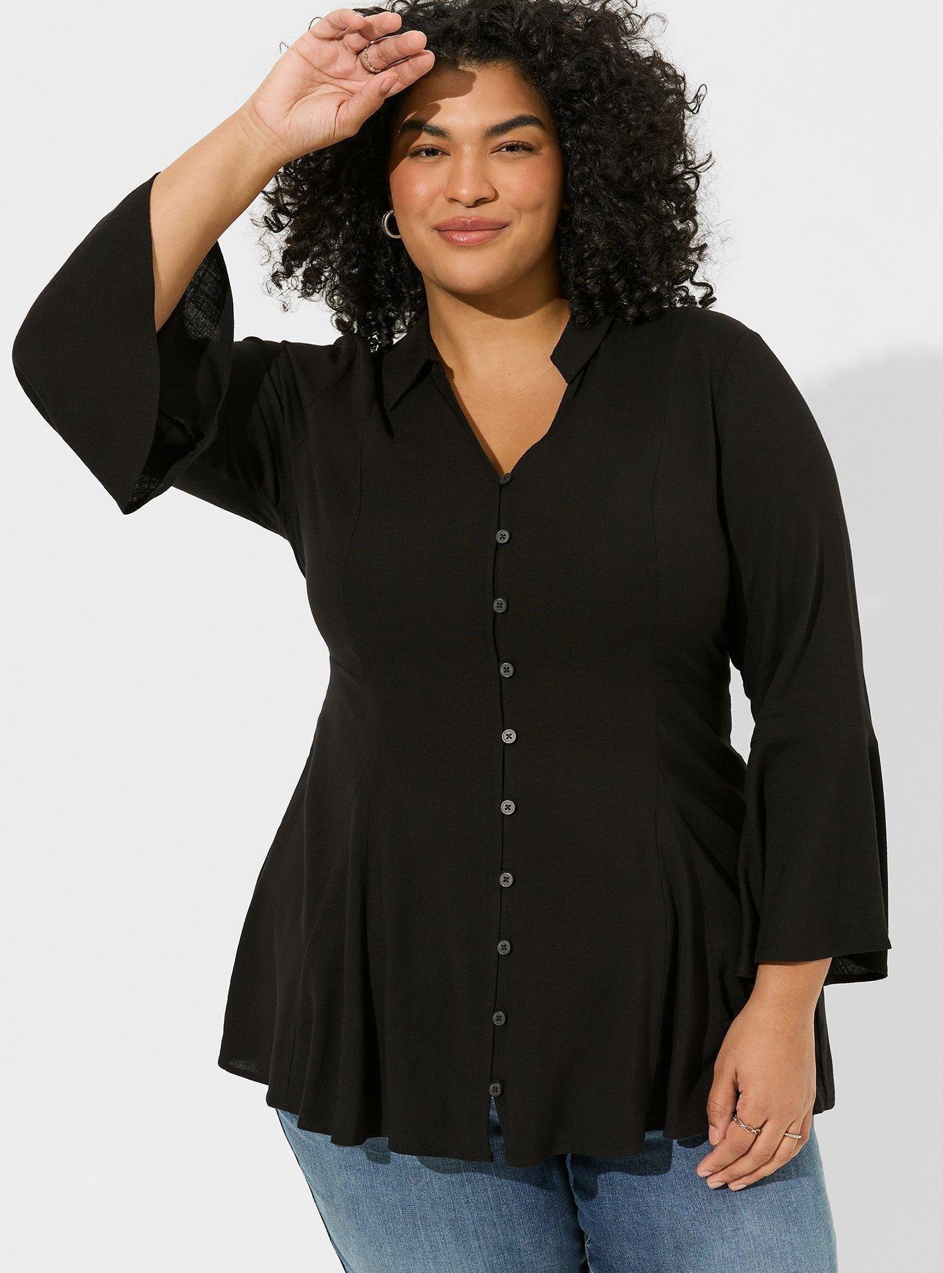 Plus Size - Fit And Flare Rayon Slub Button-Front Top - Torrid