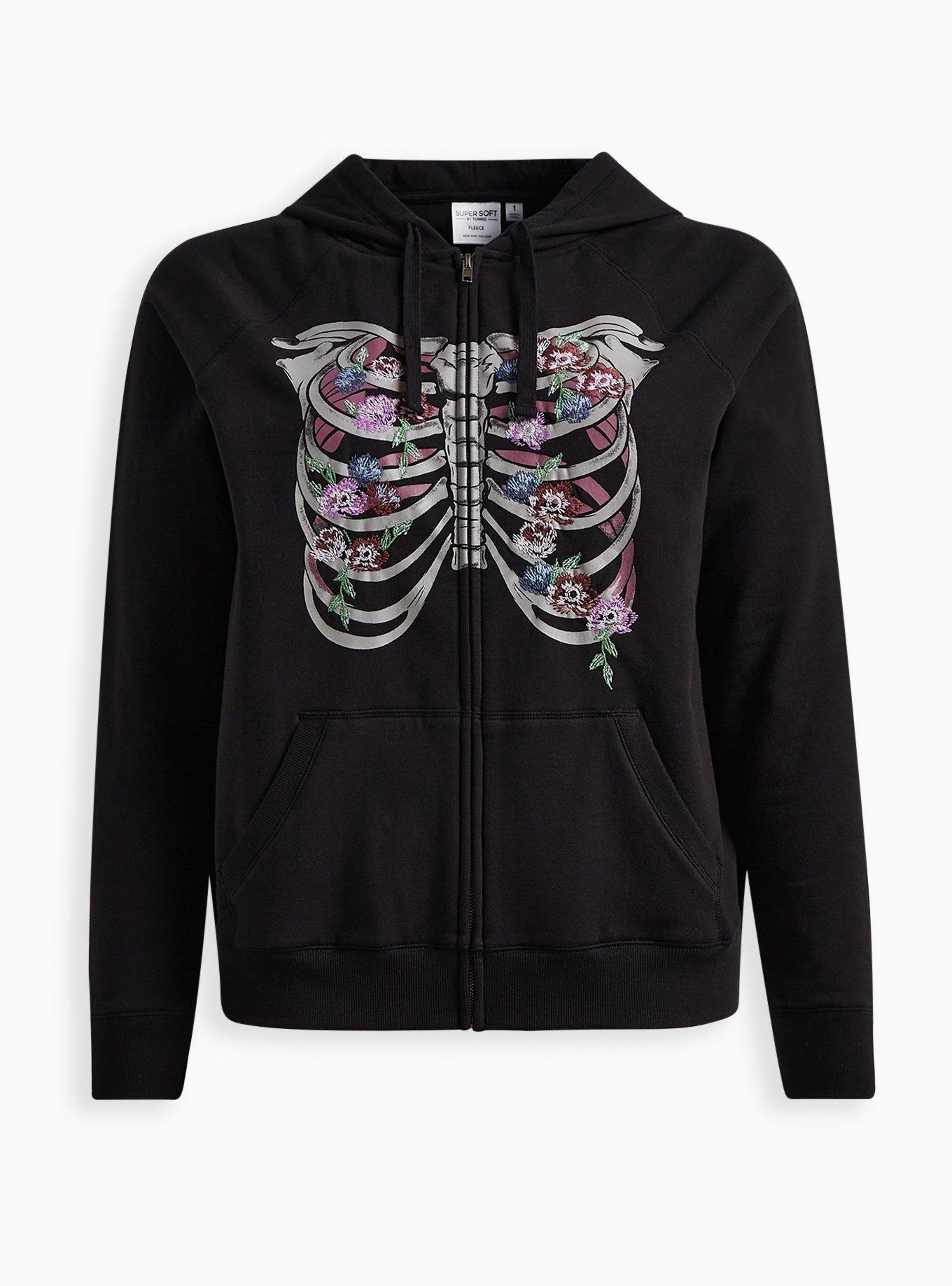 Plus Size - Rib Floral Classic Fit Super Soft Fleece Zip Front Hoodie ...