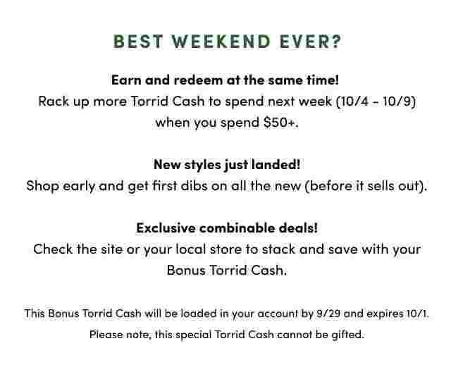 Bonus Torrid Cash Weekend | DETAILS | Torrid