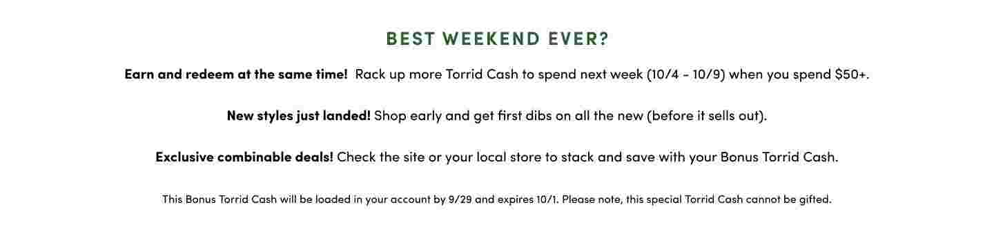 Bonus Torrid Cash Weekend | DETAILS | Torrid
