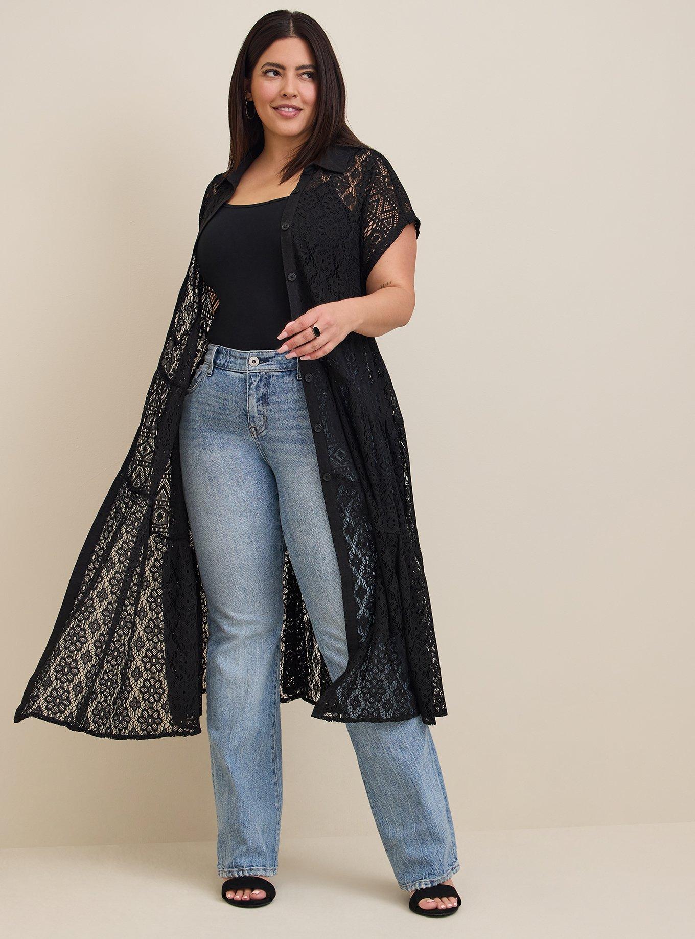 Plus Size - Mixed Lace Shirt Maxi Kimono - Torrid
