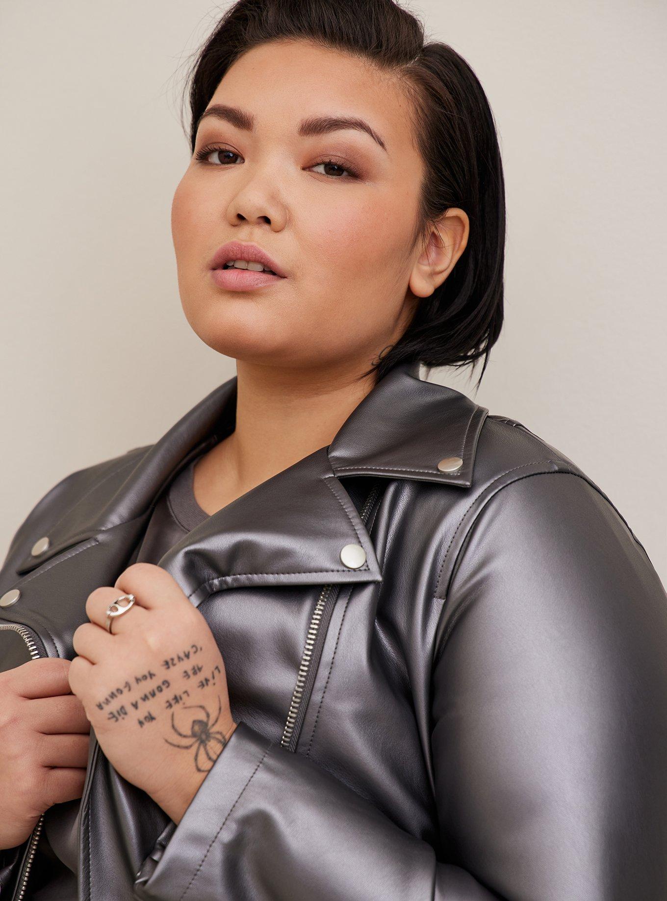 Plus Size - Faux Leather Metallic Moto Jacket - Torrid