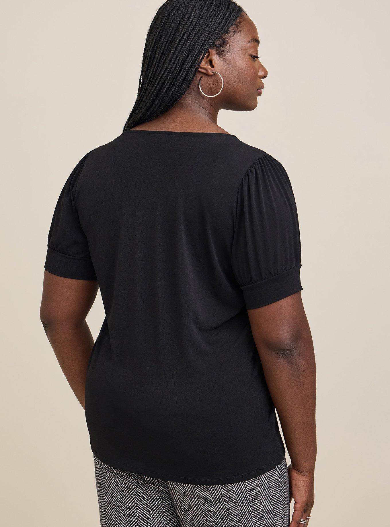 Plus Size - Studio Crepe V-Neck Puff Sleeve Top - Torrid