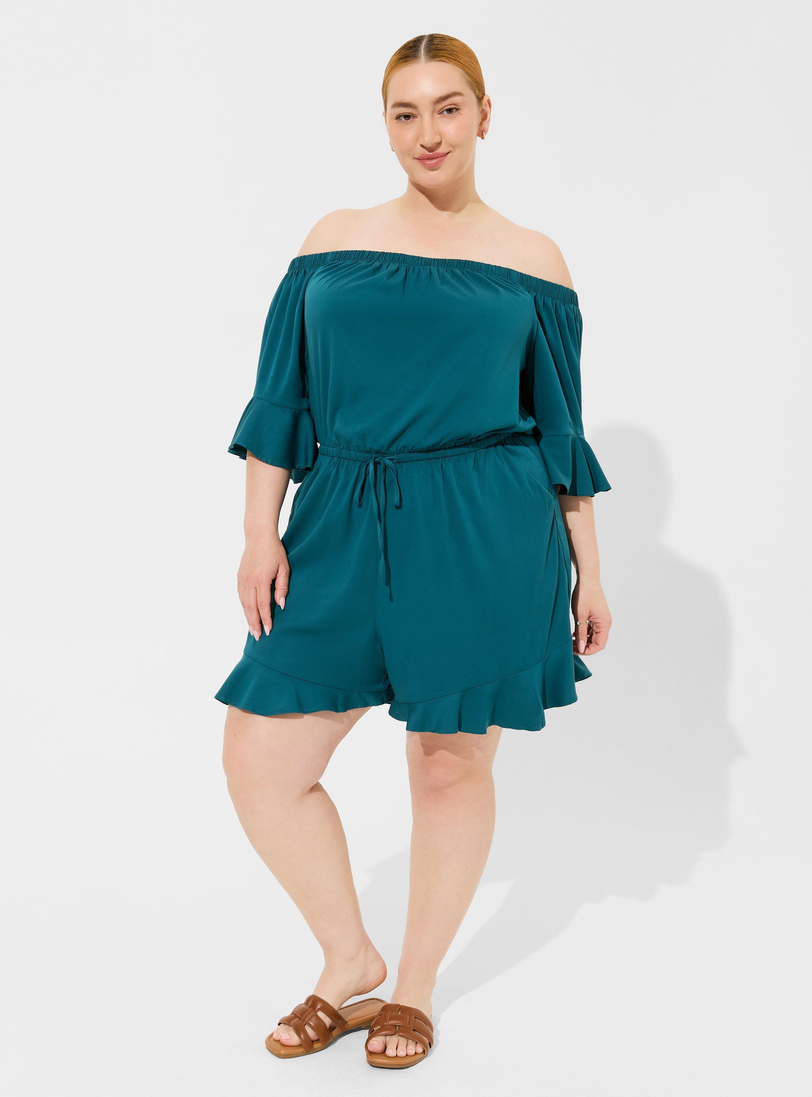 Plus Size - Stretch Challis Off-Shoulder Romper - Torrid