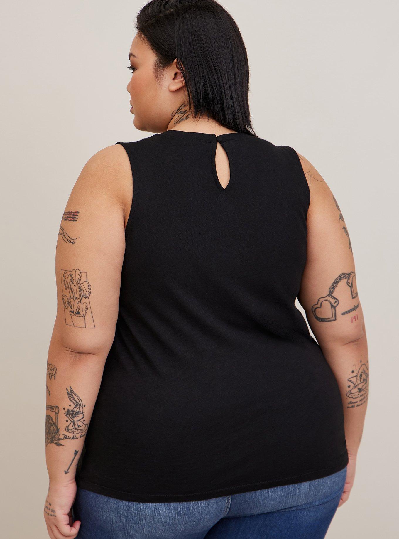 Plus Size - Cotton Modal Slub Lace Inset Mock Neck Tank - Torrid