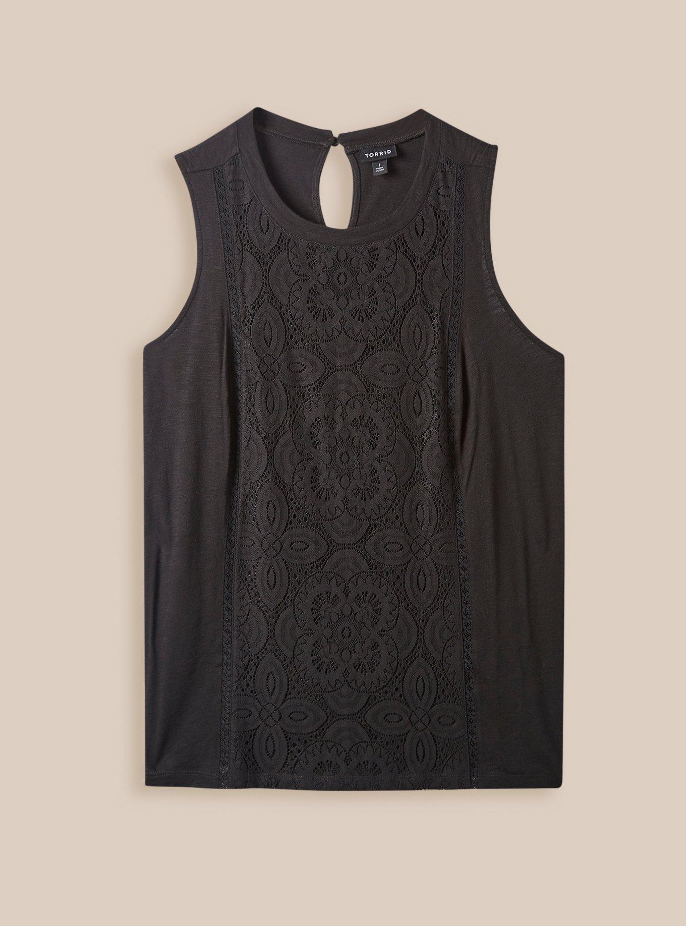 Plus Size - Cotton Modal Slub Lace Inset Mock Neck Tank - Torrid