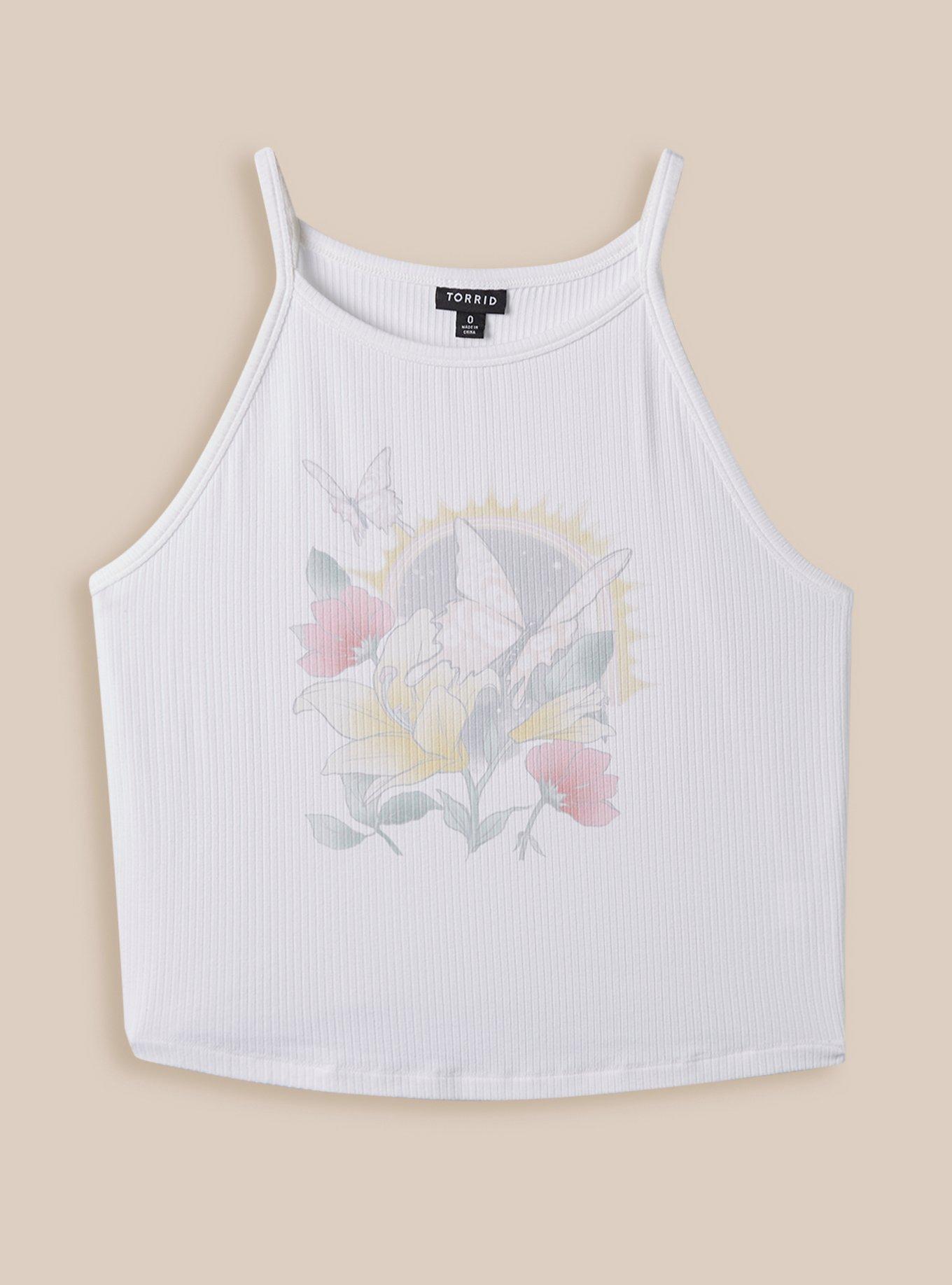 Plus Size - Floral Butterfly Everyday Rib Goddess Neck Crop Tee - Torrid