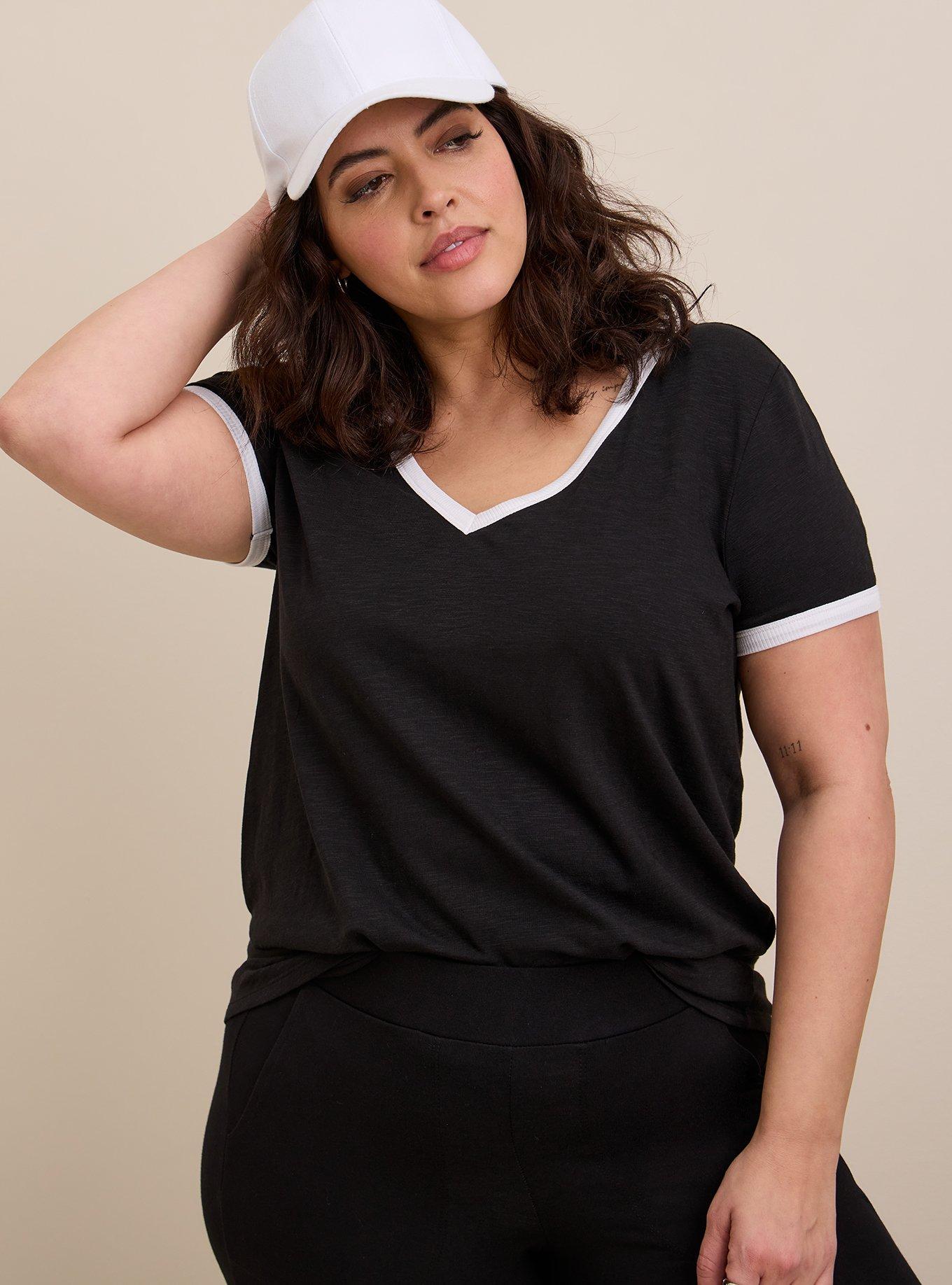 Plus Size - Super Soft Slub V-Neck Ringer Tee - Torrid