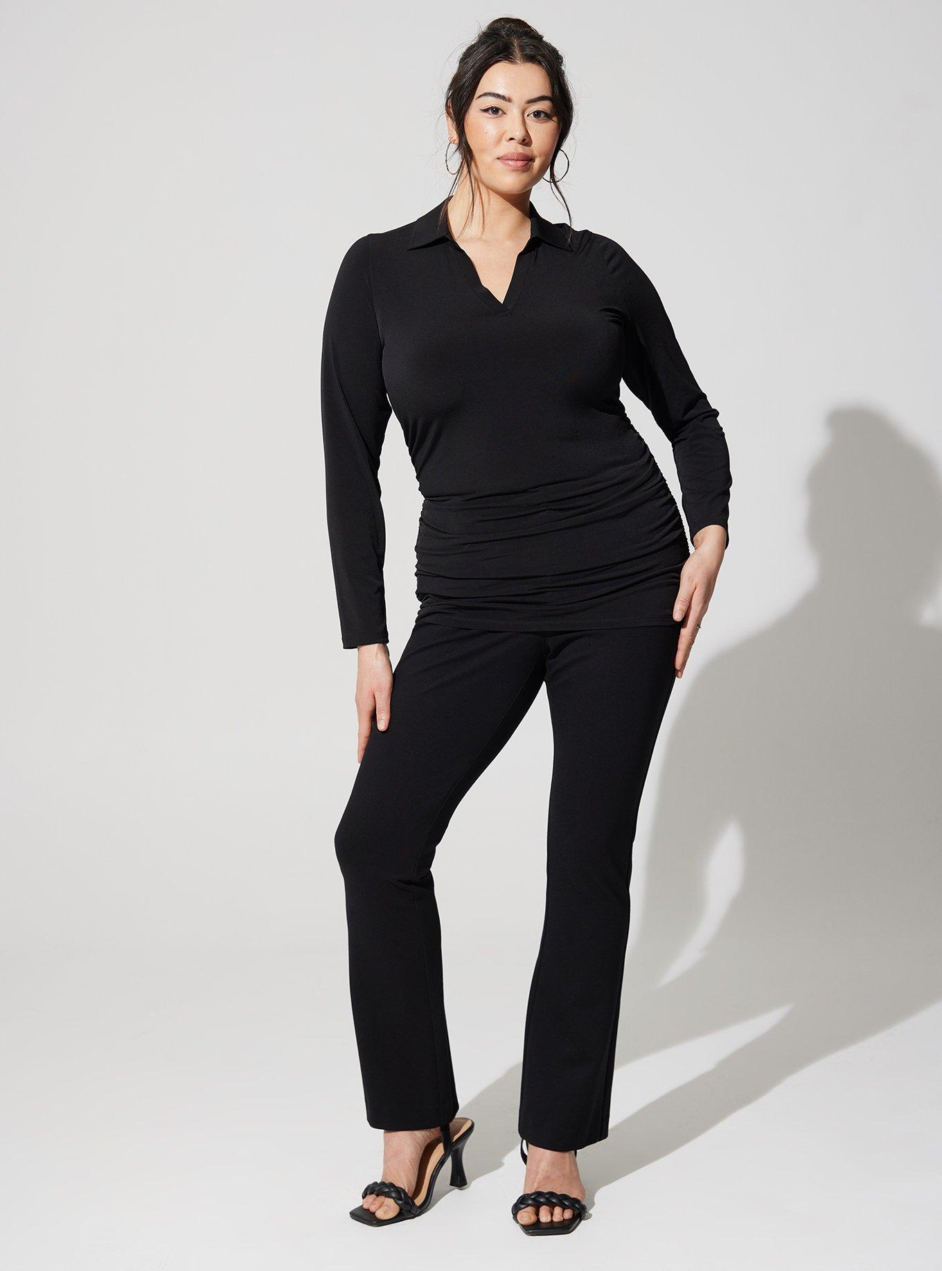 Plus Size - Studio Knit Collared Ruched Long Sleeve Shirt - Torrid