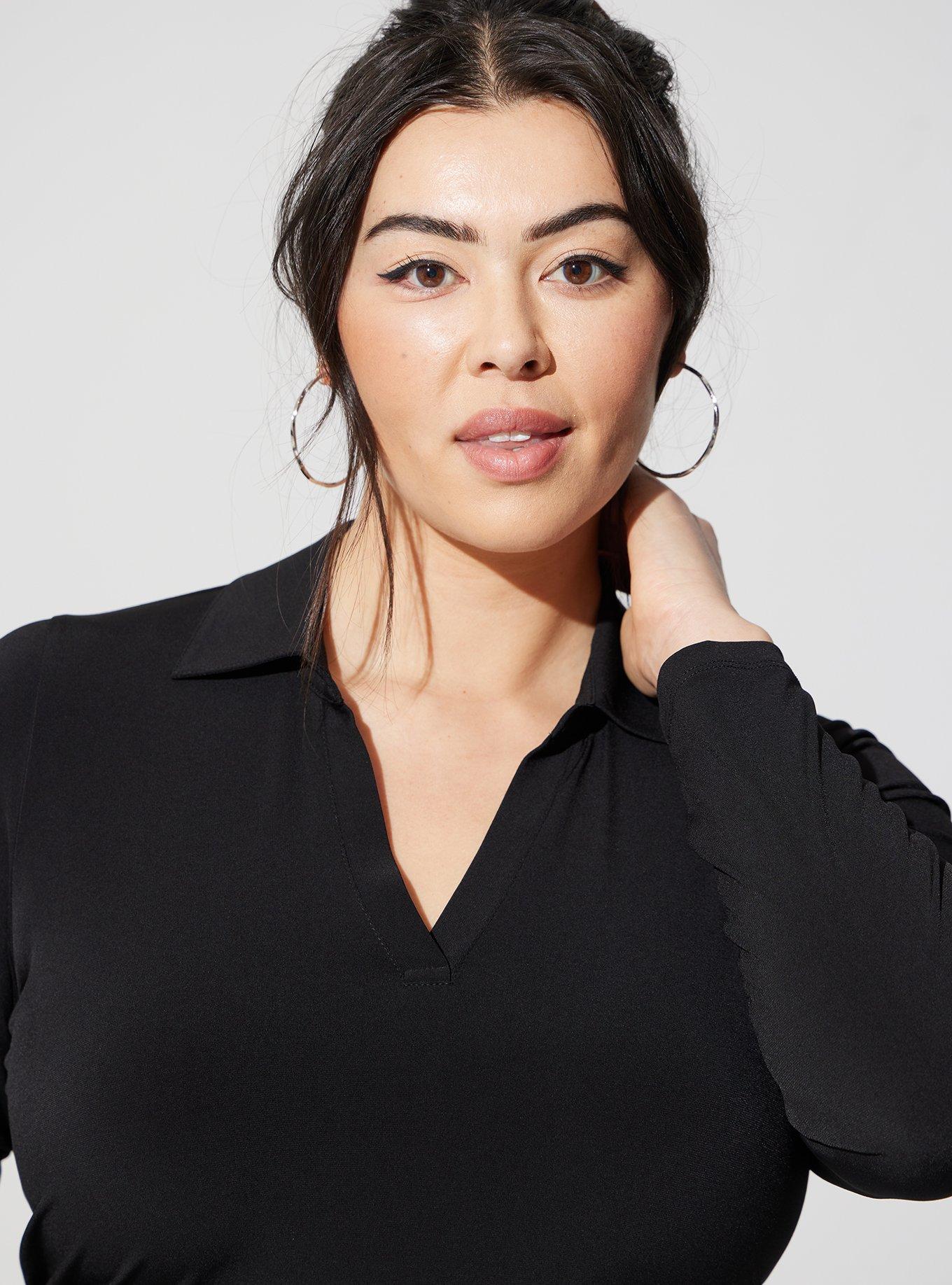 Plus Size - Studio Knit Collared Ruched Long Sleeve Shirt - Torrid