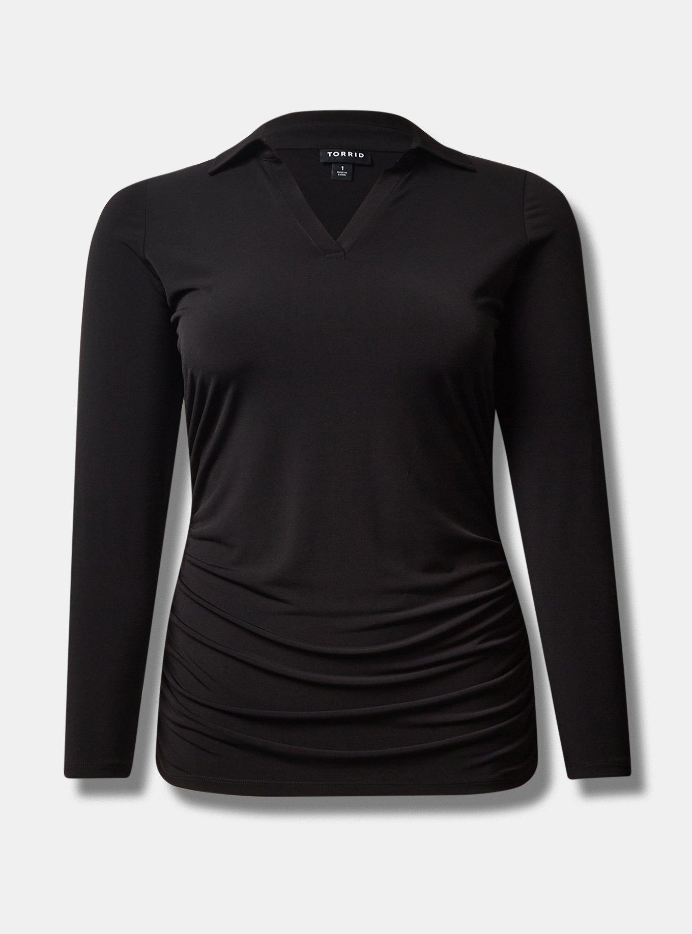 Plus Size - Studio Knit Collared Ruched Long Sleeve Shirt - Torrid