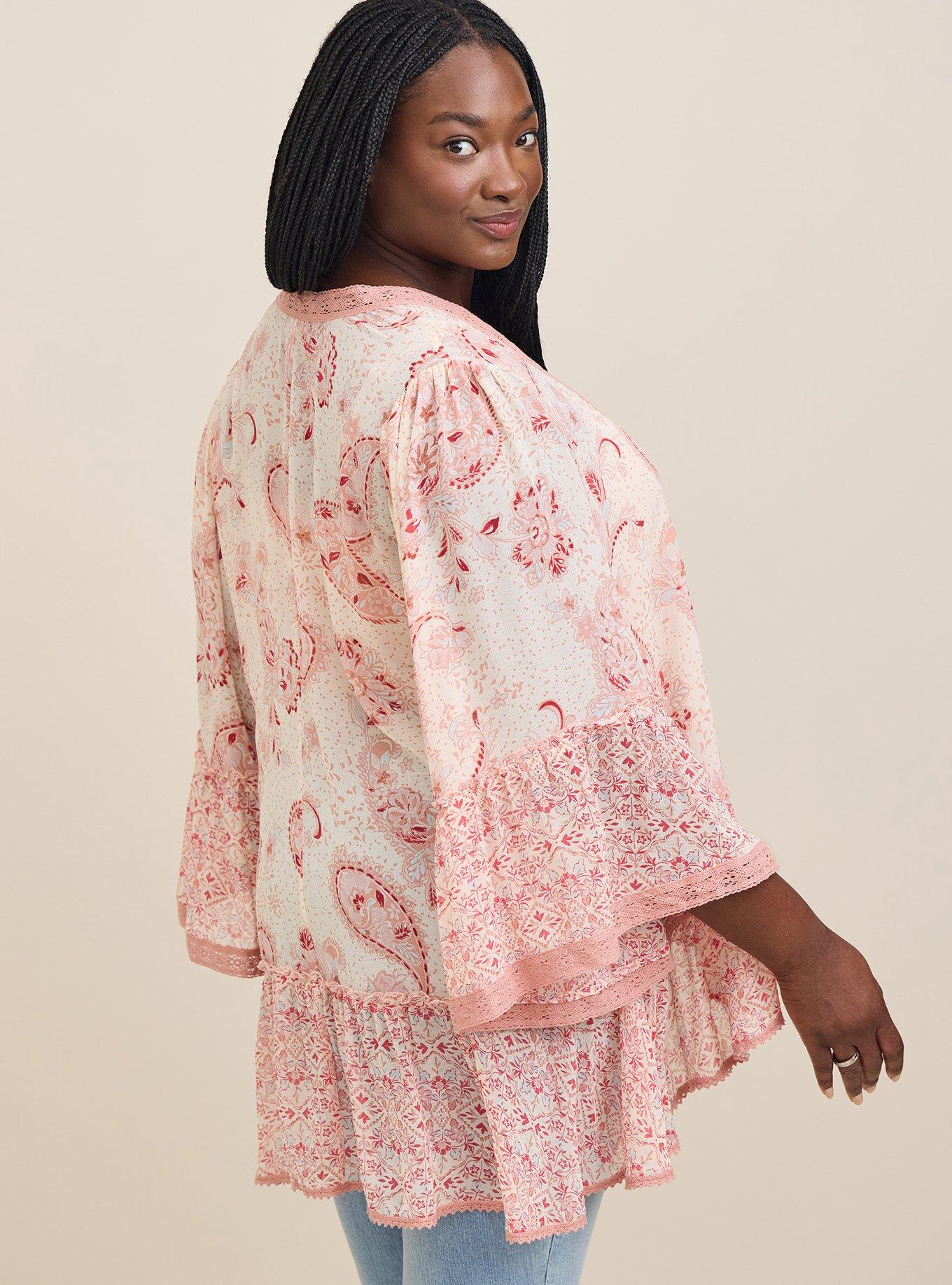 Plus Size - Textured Chiffon Flouncy Ruffle Kimono - Torrid