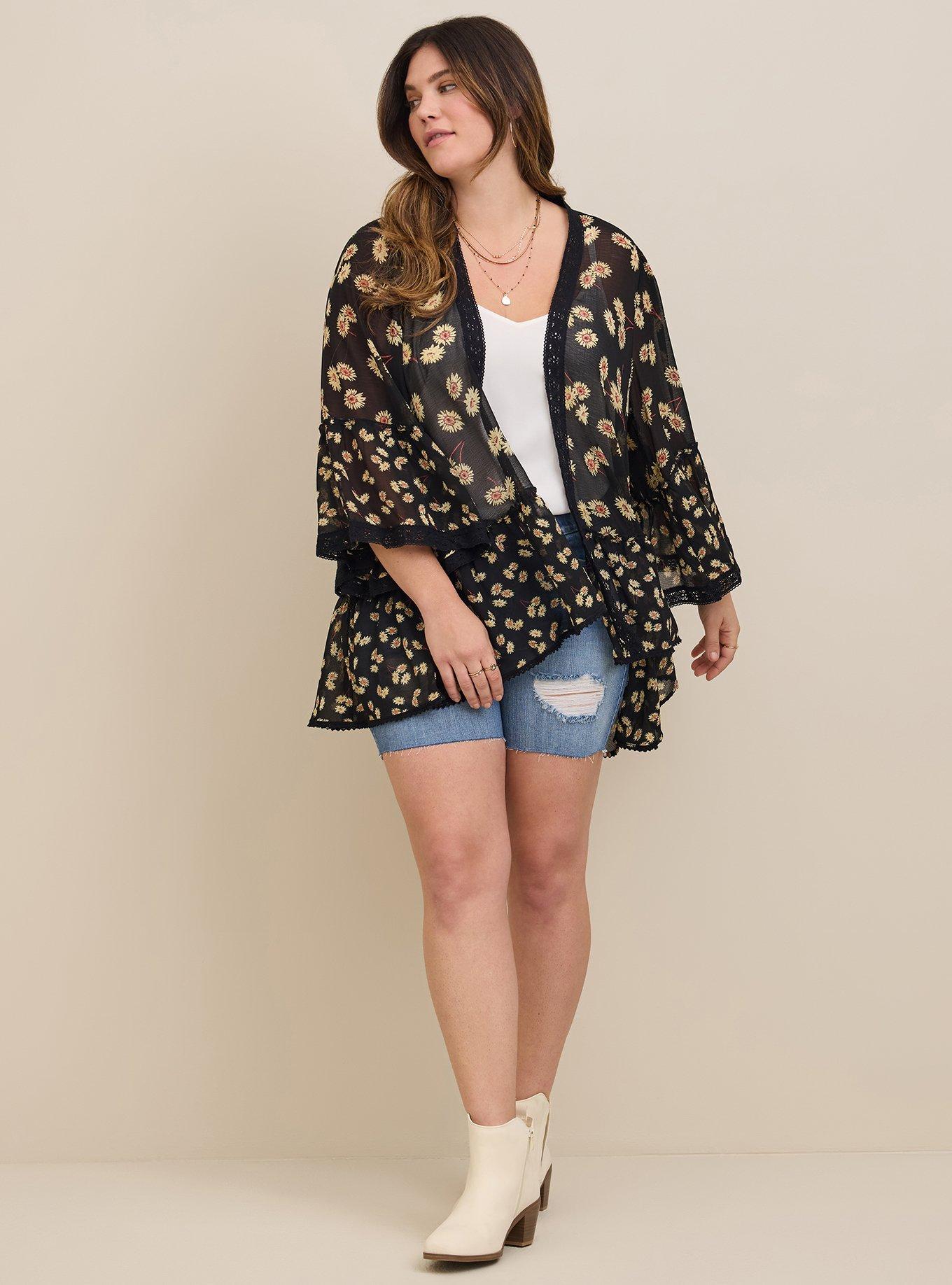 Plus Size - Textured Chiffon Flouncy Ruffle Kimono - Torrid