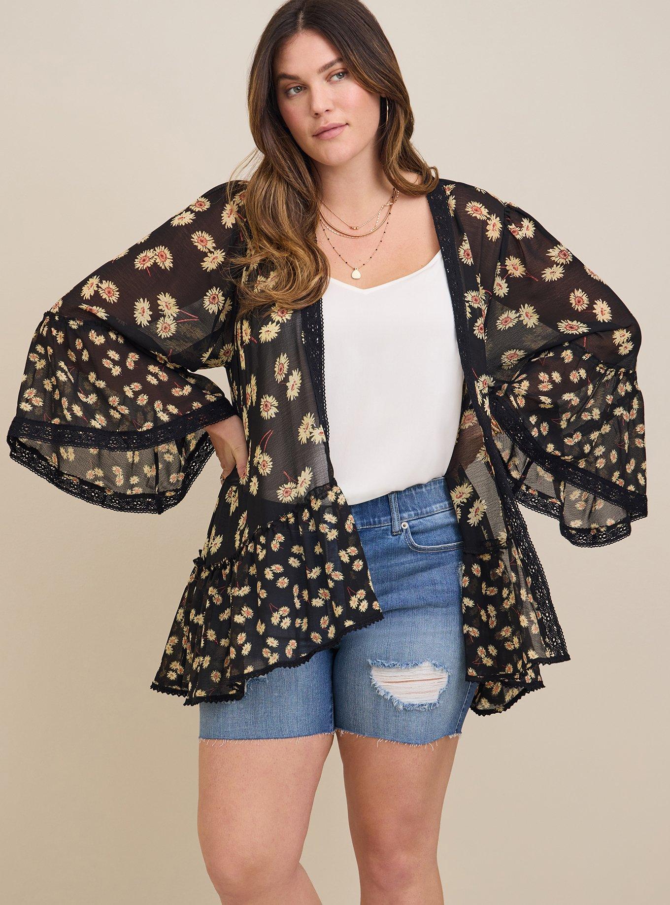 Plus Size - Textured Chiffon Flouncy Ruffle Kimono - Torrid