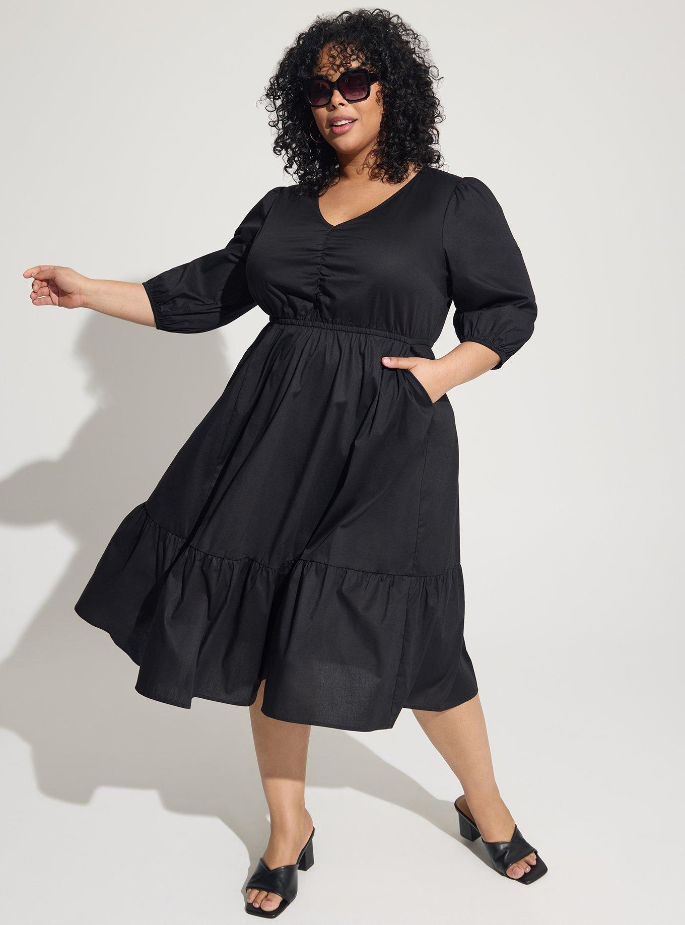 Plus Size - Midi Poplin Tiered Dress - Torrid