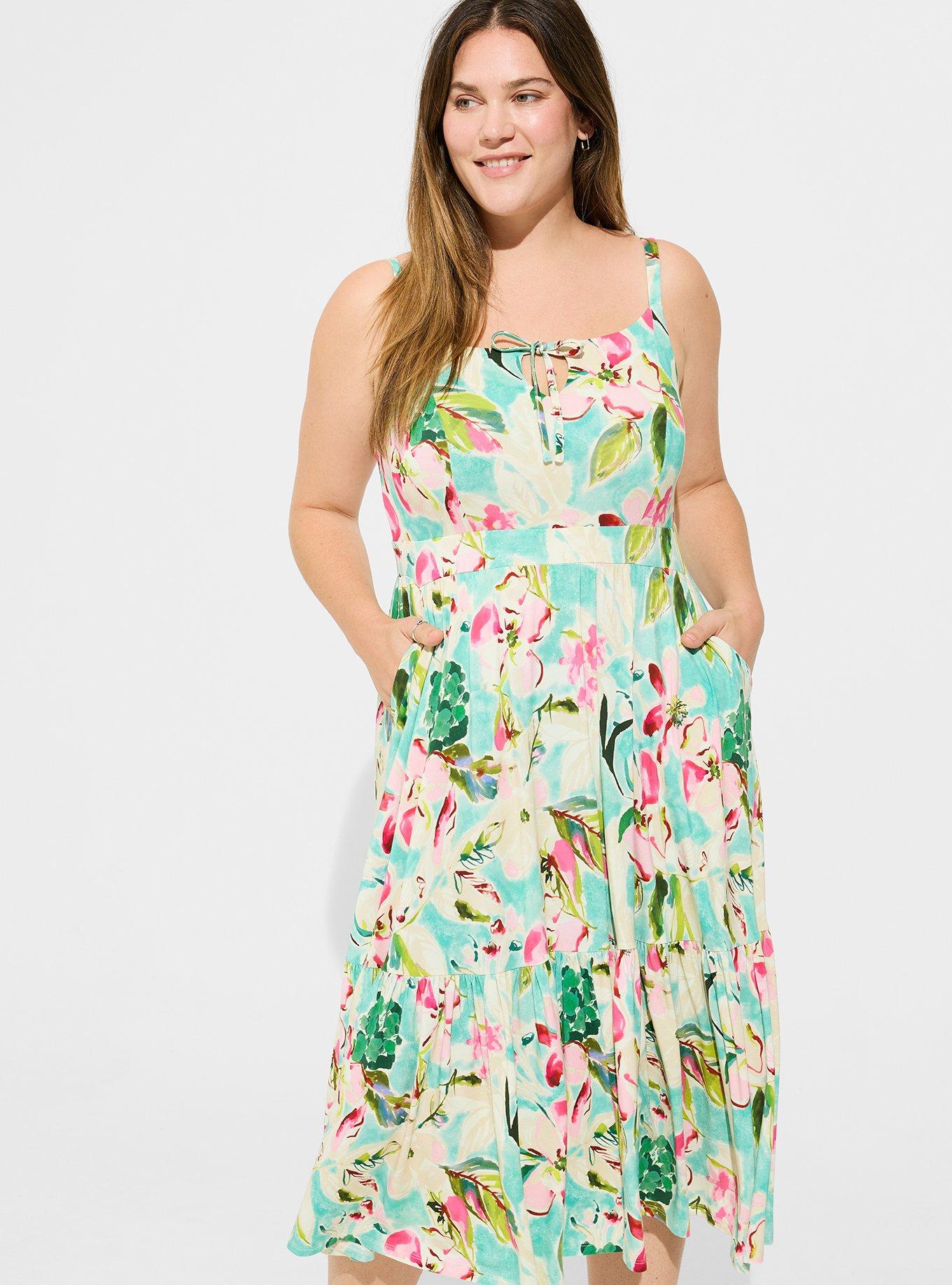 Plus Size - Midi Supersoft Tiered Tie Front Dress - Torrid