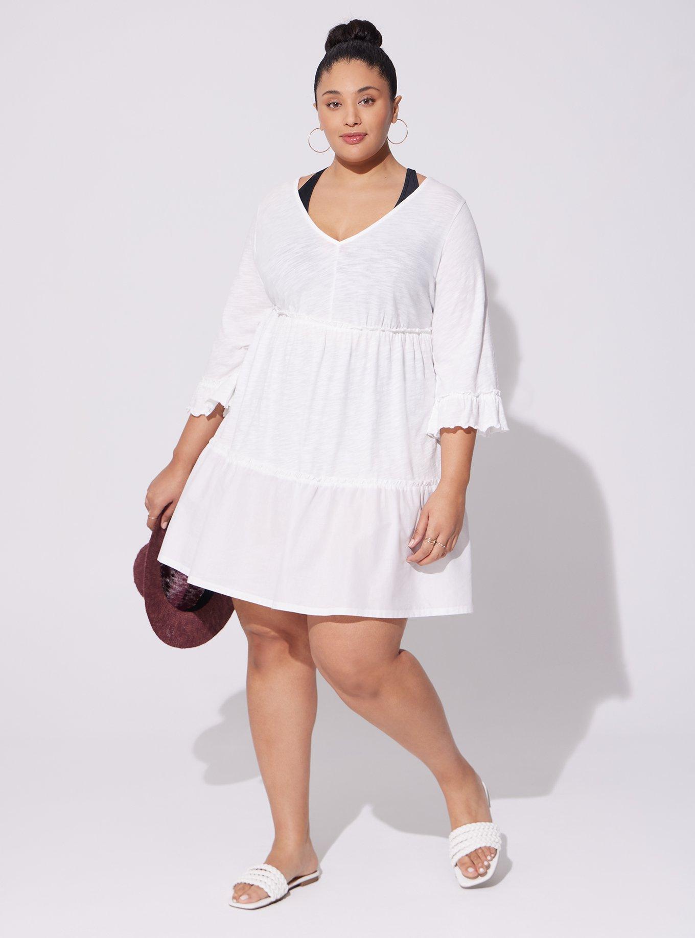 Plus Size - Mini Cotton Ruffle Long Sleeve Beach Dress - Torrid